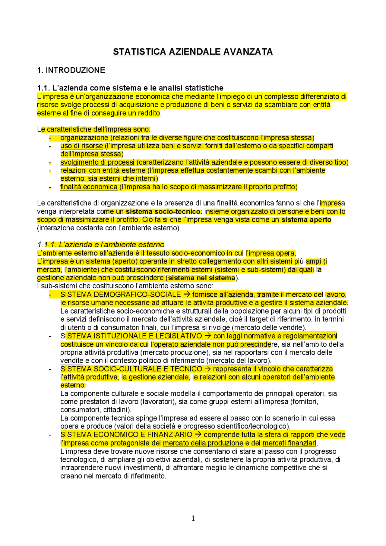 Statistica Aziendale Avanzata Modulo B Docsity