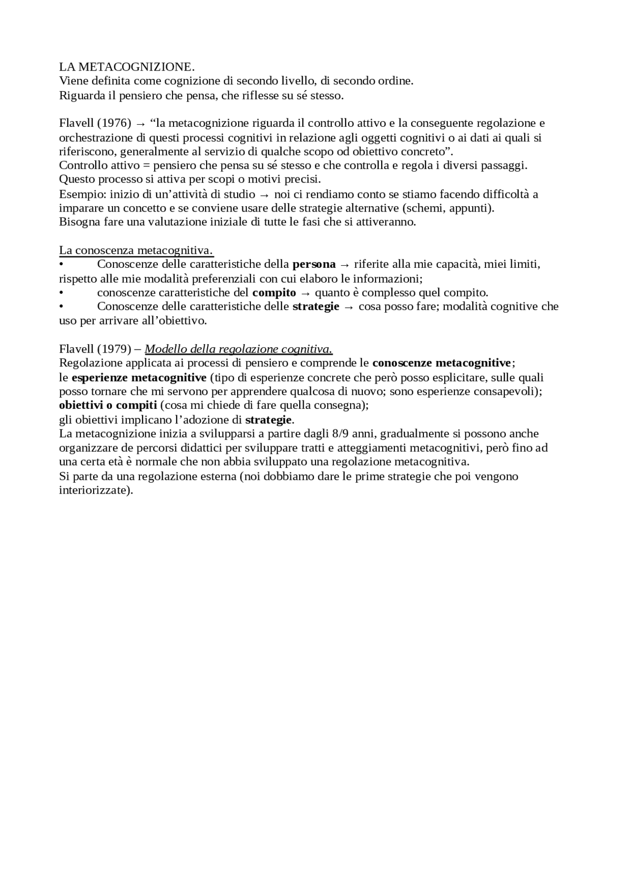 Appunti Sulla Metacognizione Docsity