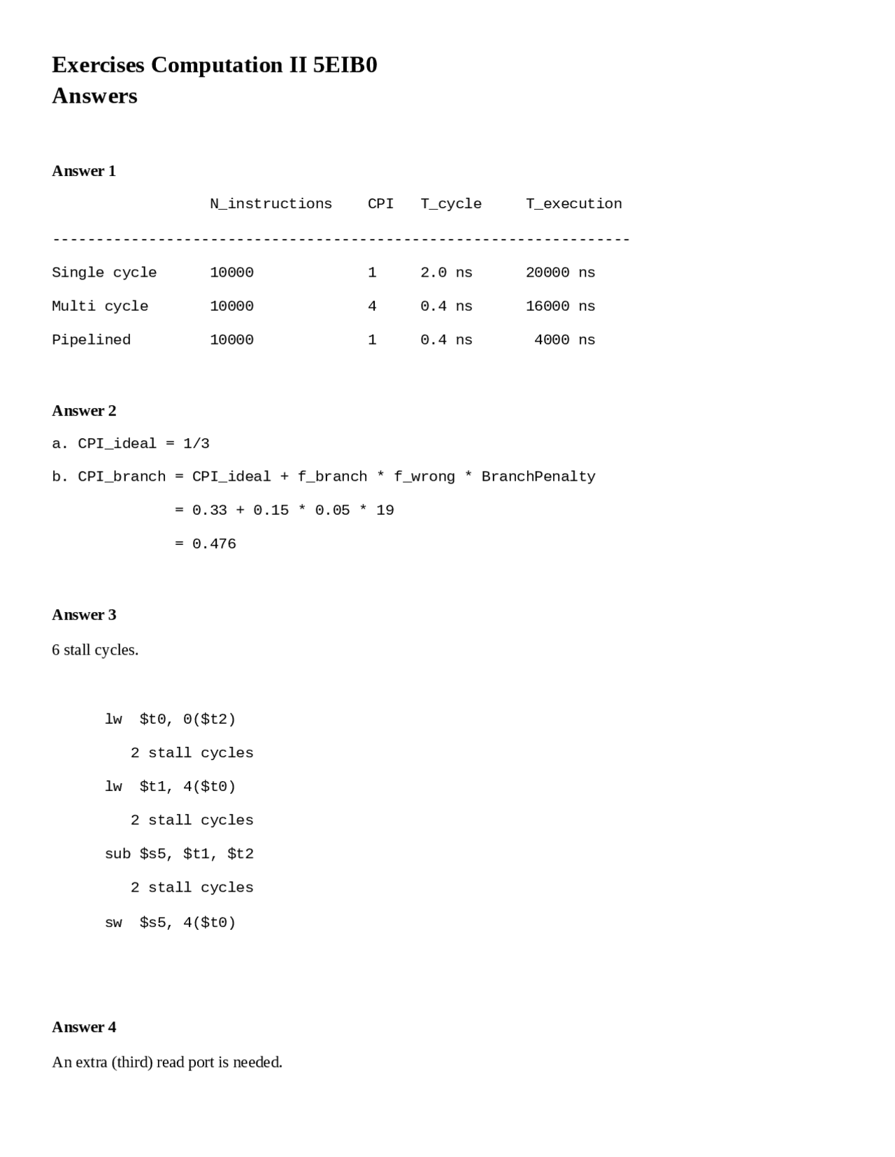 Computer Architecture Questions Docsity