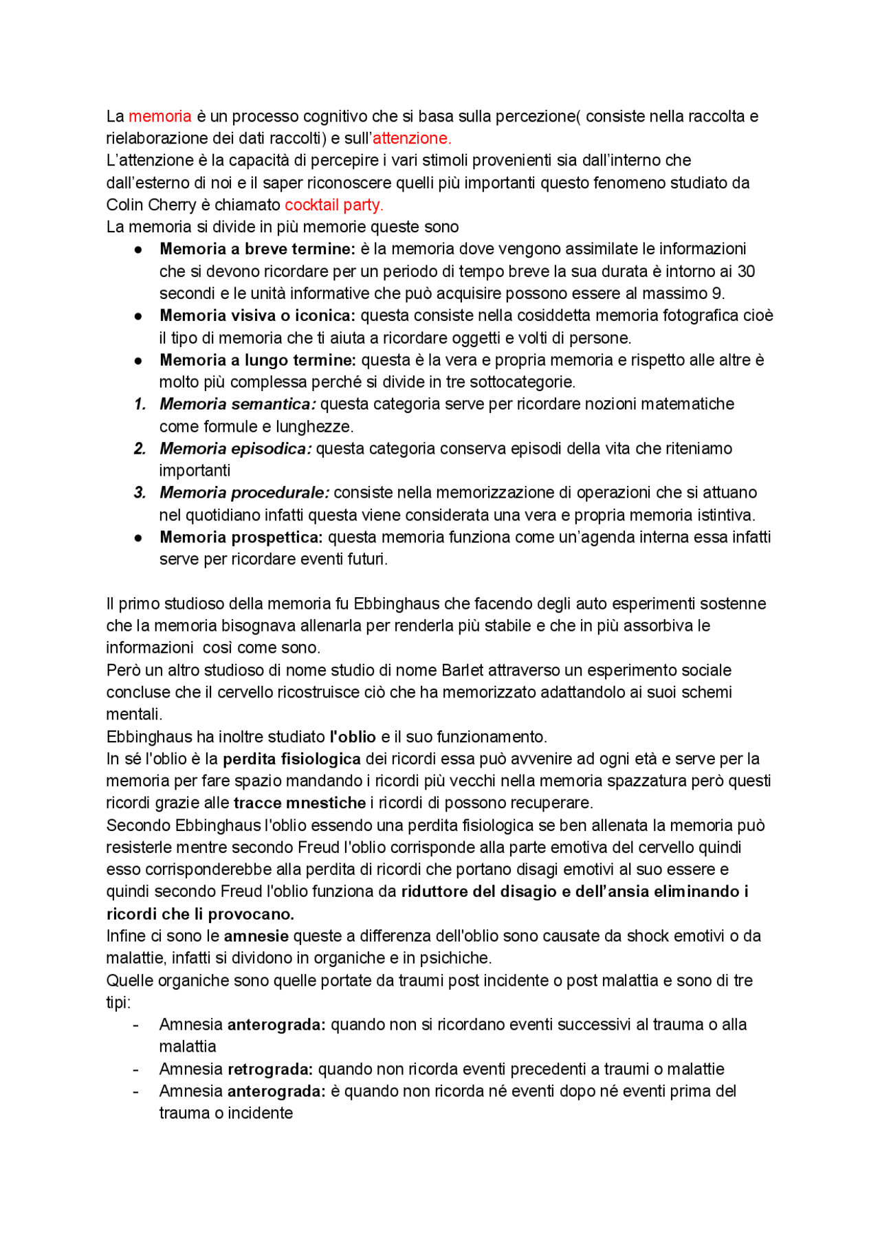 La Memoria Appunti Di Scienze Umane Docsity