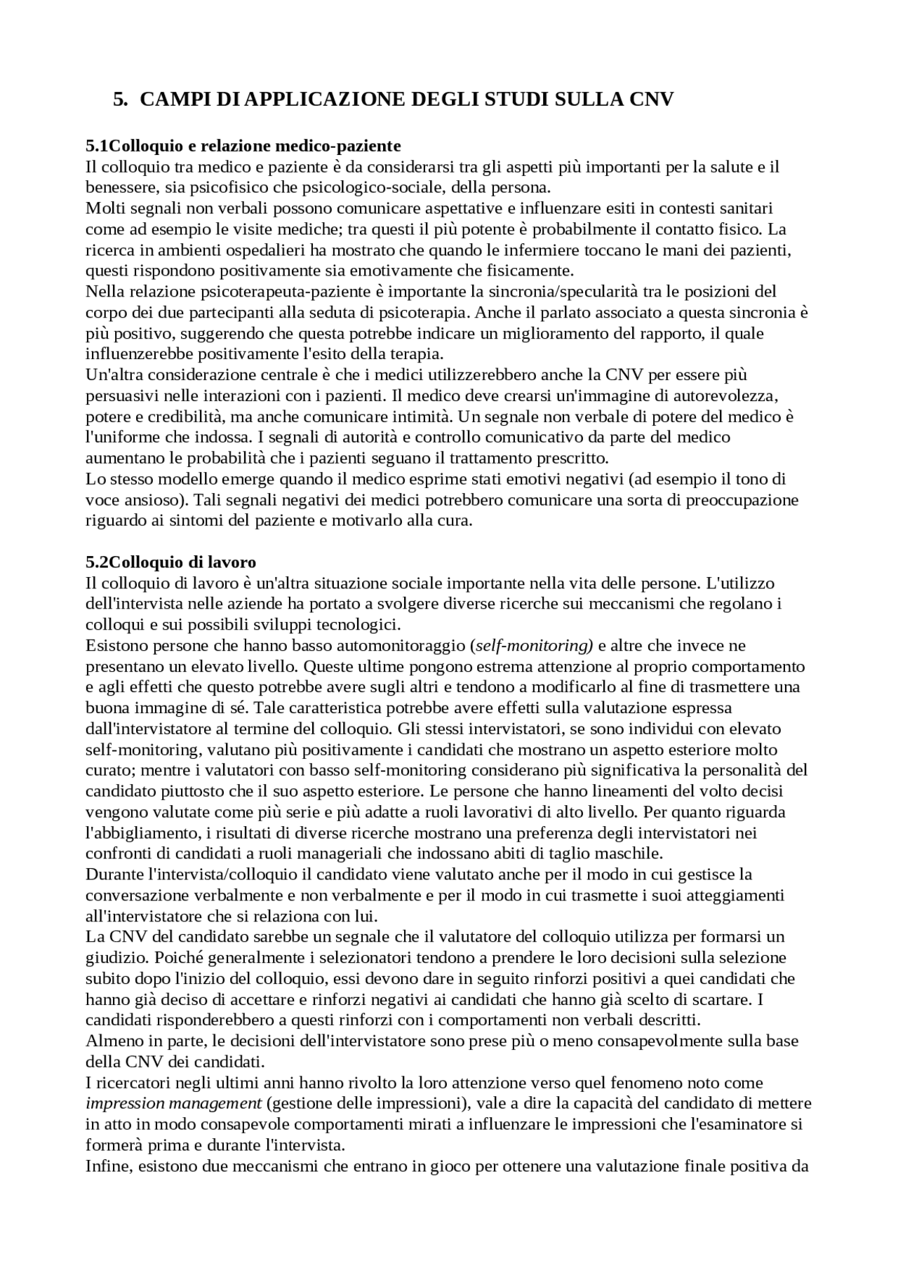 Quinto Capitolo Comunicazione Non Verbale Docsity