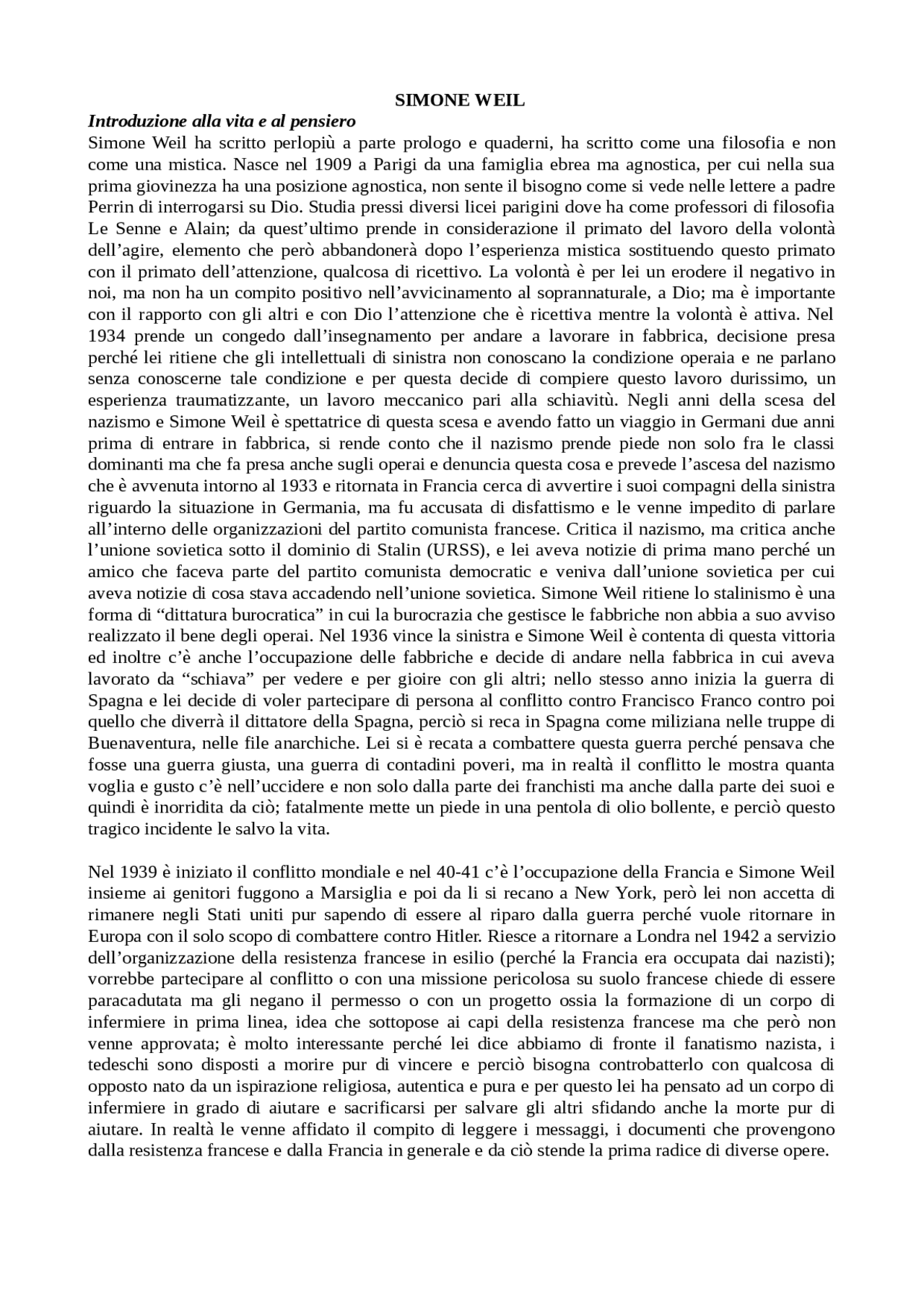 Simone Weil Attesa Di Dio Appunti Di Filosofia Docsity
