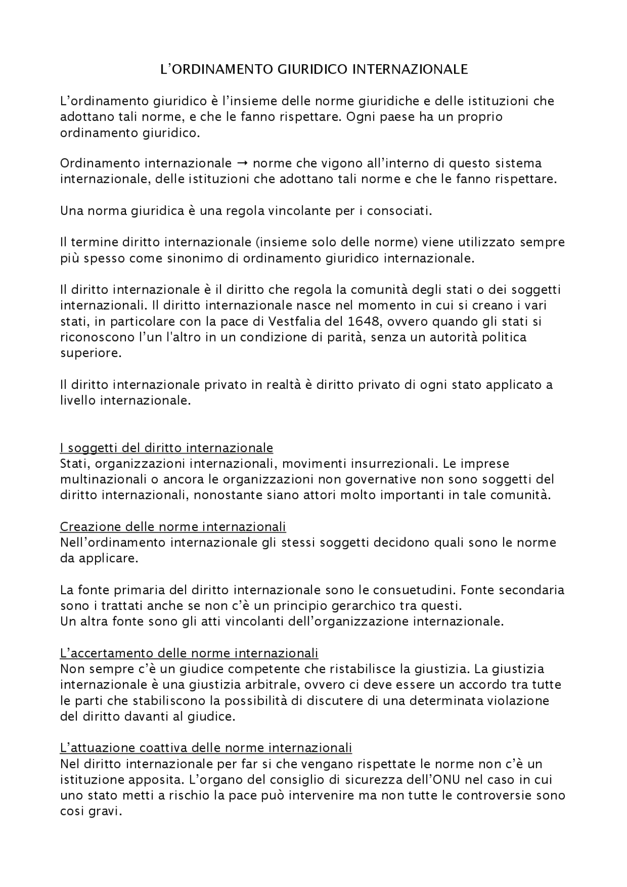 Appunti Di Diritto Internazionale 1 Semestre Docsity