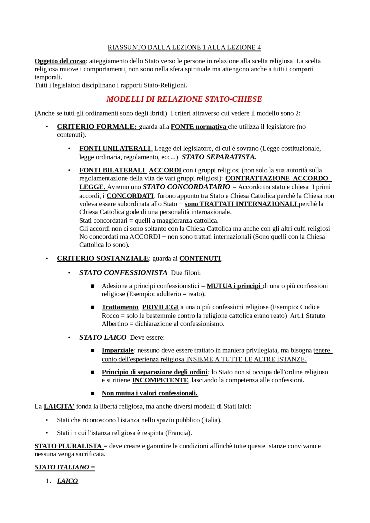 Diritto Ecclesiastico Riassunto Schematico Dispense Di Diritto
