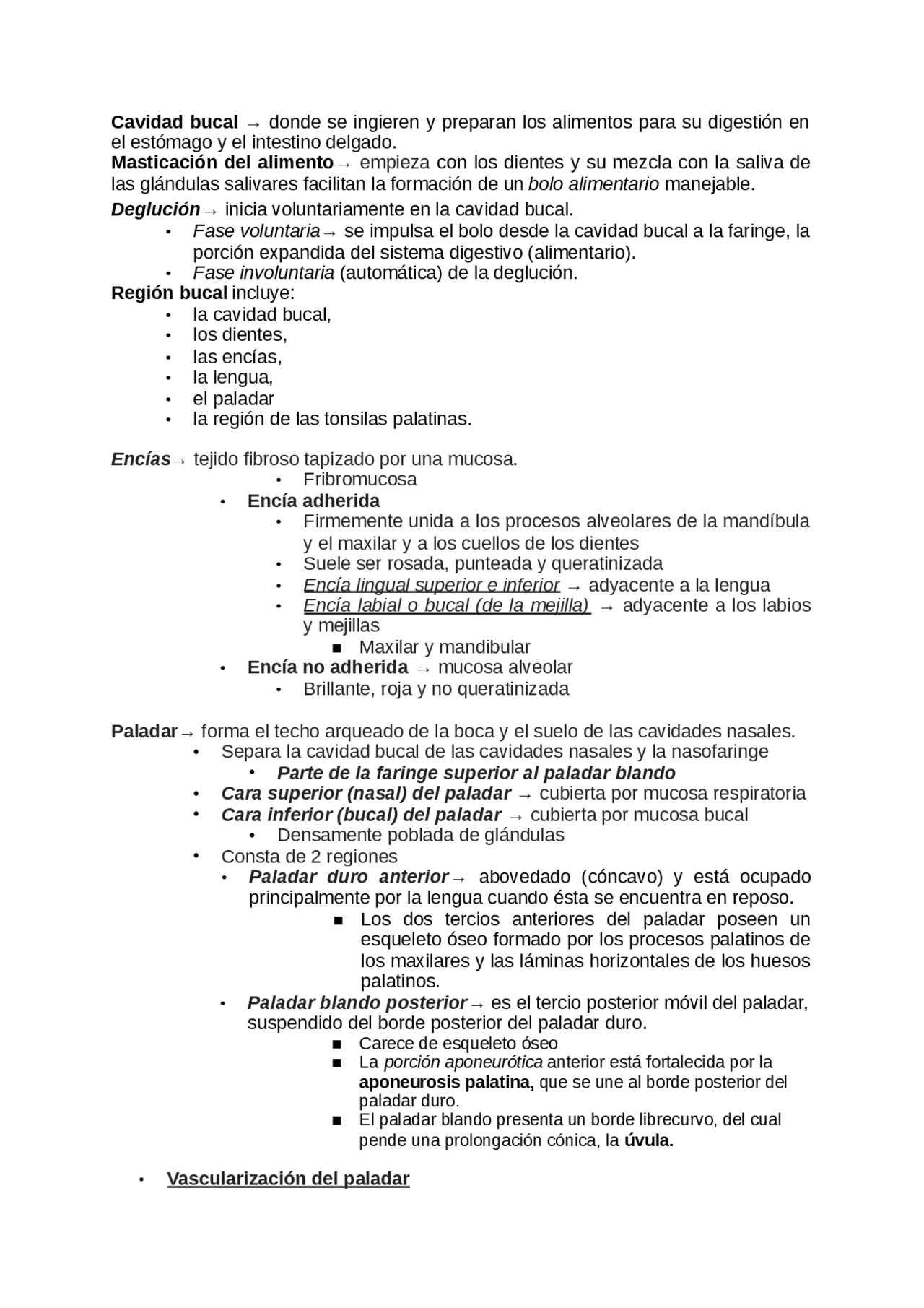 Cavidad Bucal U Oral Resúmenes De Anatomía Docsity