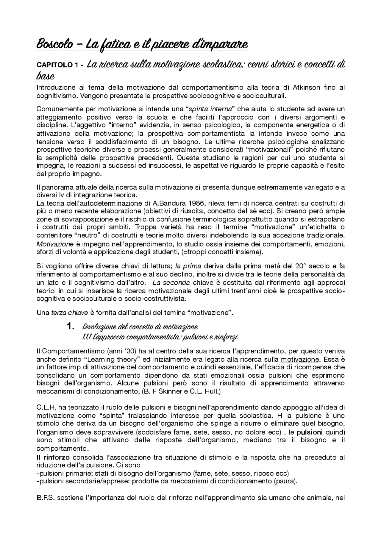La Fatica E Il Piacere Di Apprendere Di P Boscolo Docsity