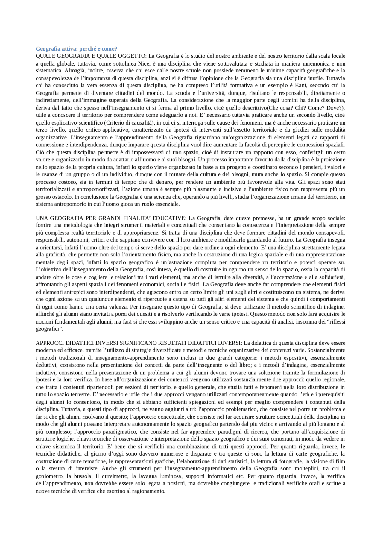 Riassunto Del Libro Geografia Attiva Docsity
