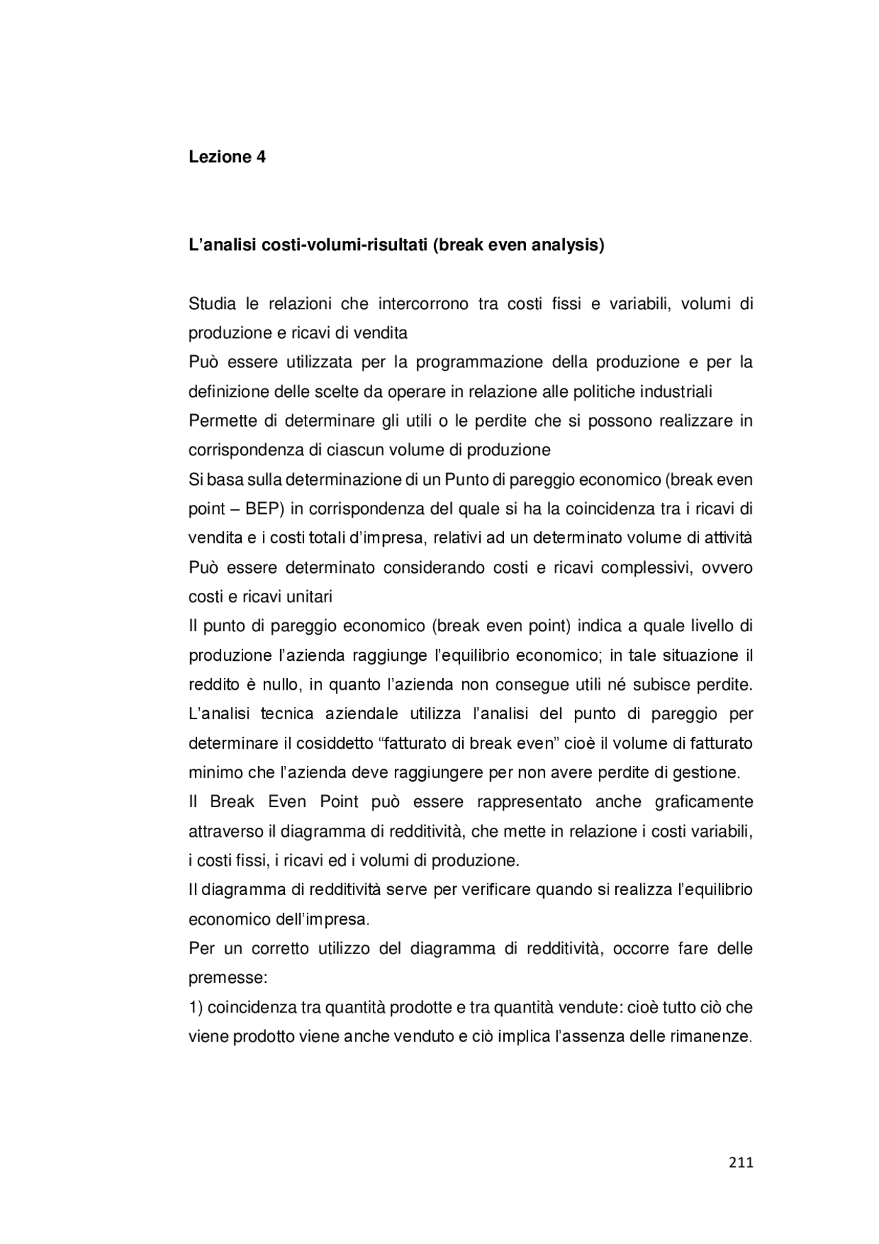 Break Even Analysis Analisi Docsity
