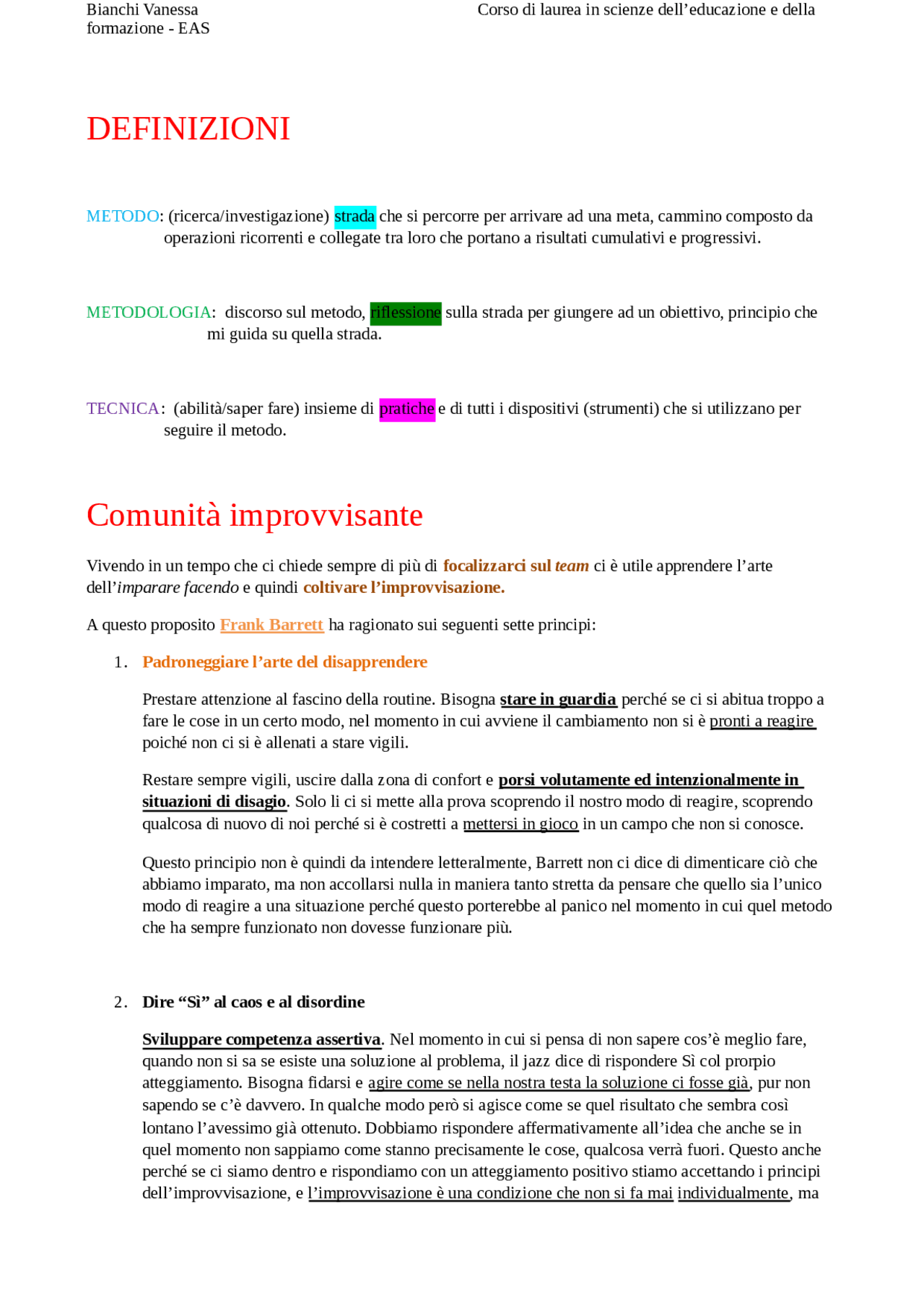 Riassunti Delle Lezioni Di Eleonora Zorzi Docsity