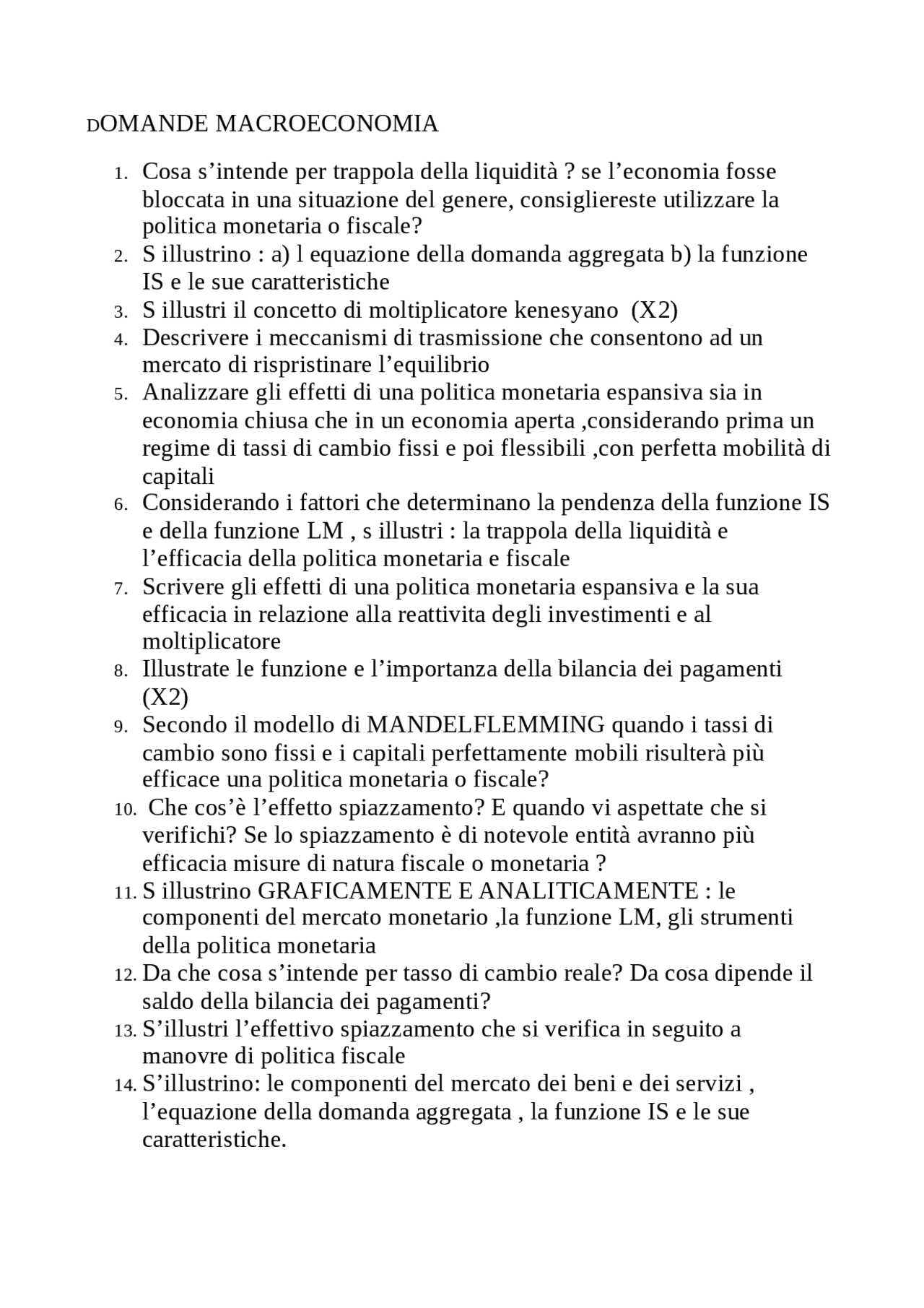 Domande Vecchie Prove Macroeconomia Lum Jean Monnet Docsity