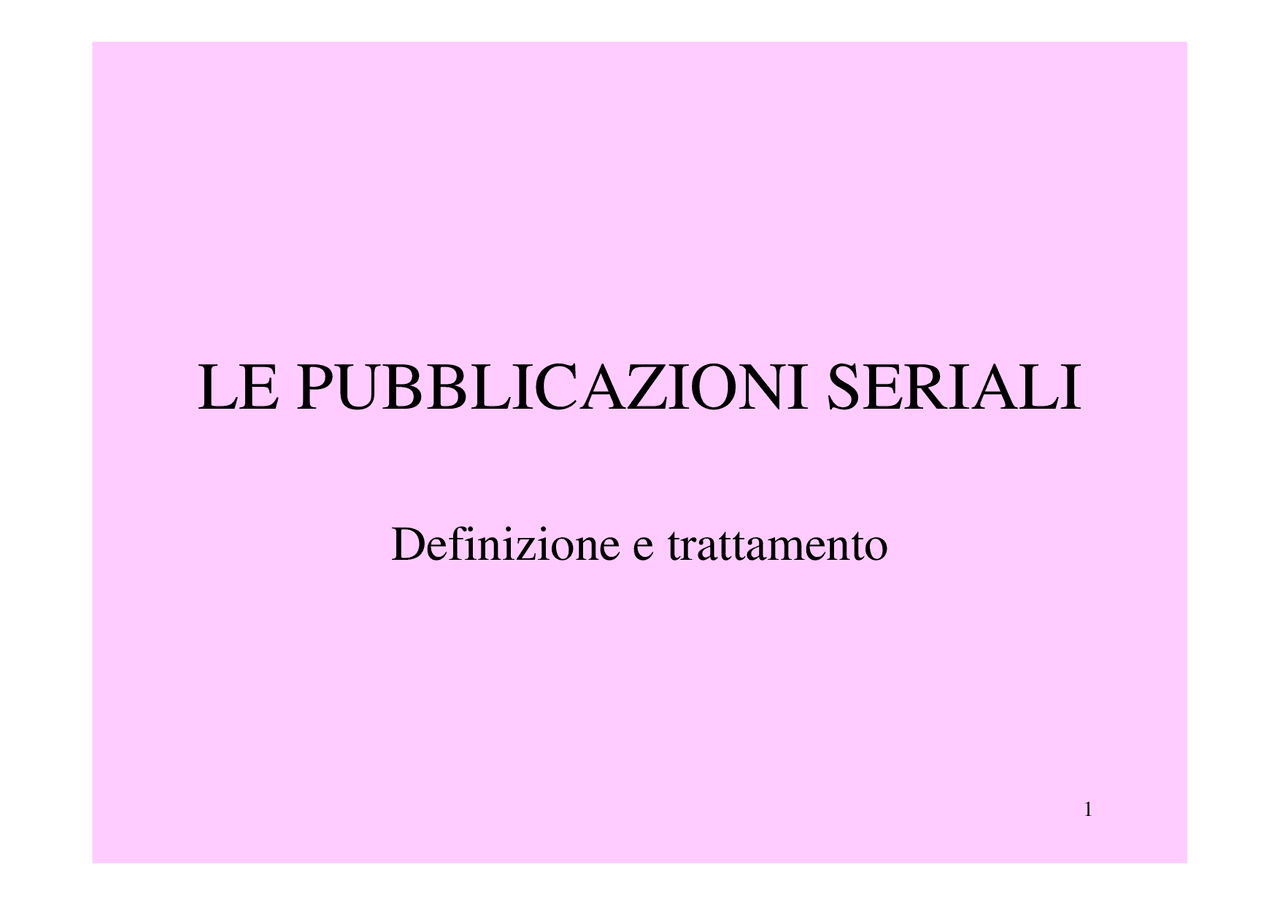 Seriali Collane E Periodici Docsity