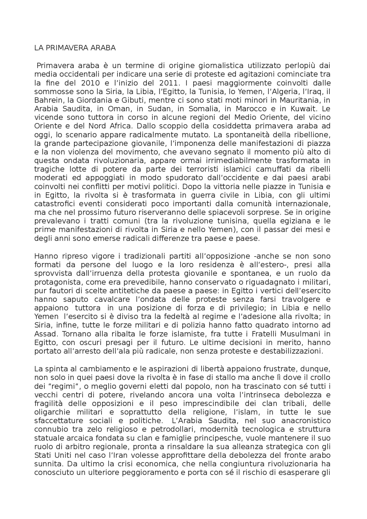 La primavera araba (2010) - Docsity