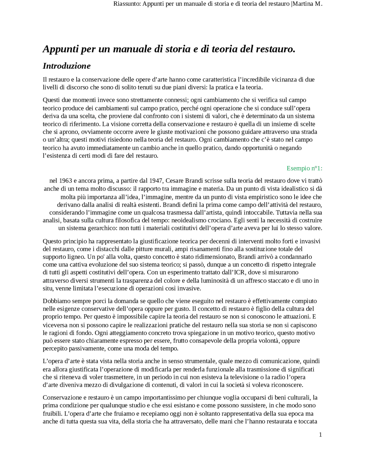 Solo Introduzione Appunti Di Teoria E Storia Del Restauro Docsity