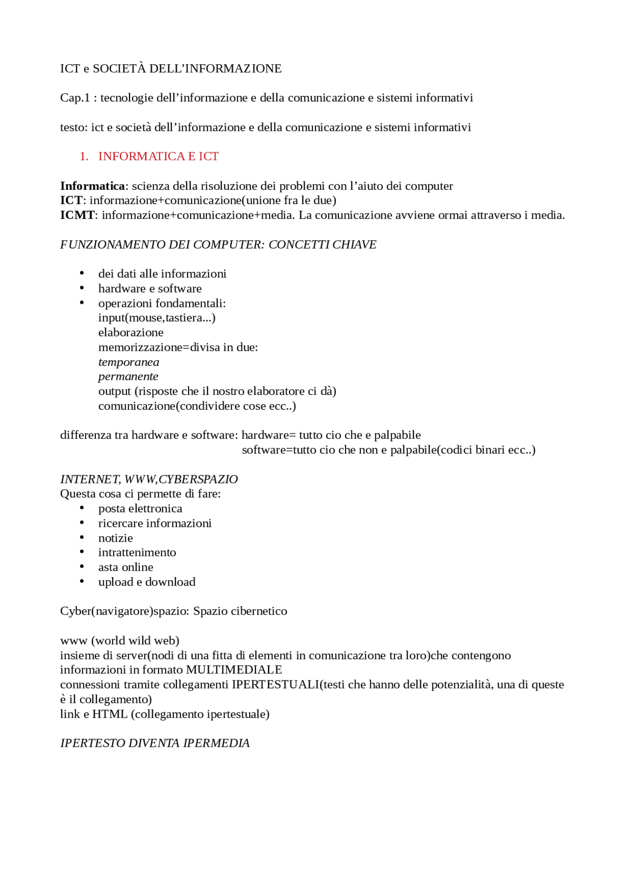 Ict Informatica 1 Anno Unicatt Brescia Eli Appunti Di Elementi Di