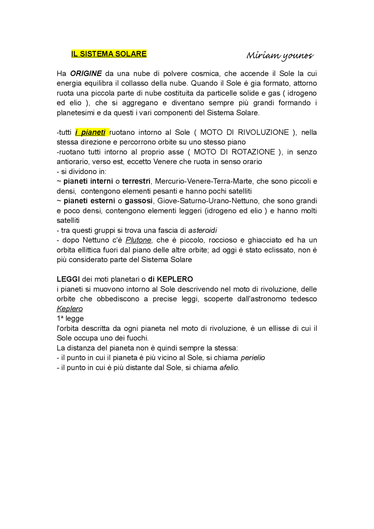 Appunti Di Scienze Sul Sistema Solare Docsity