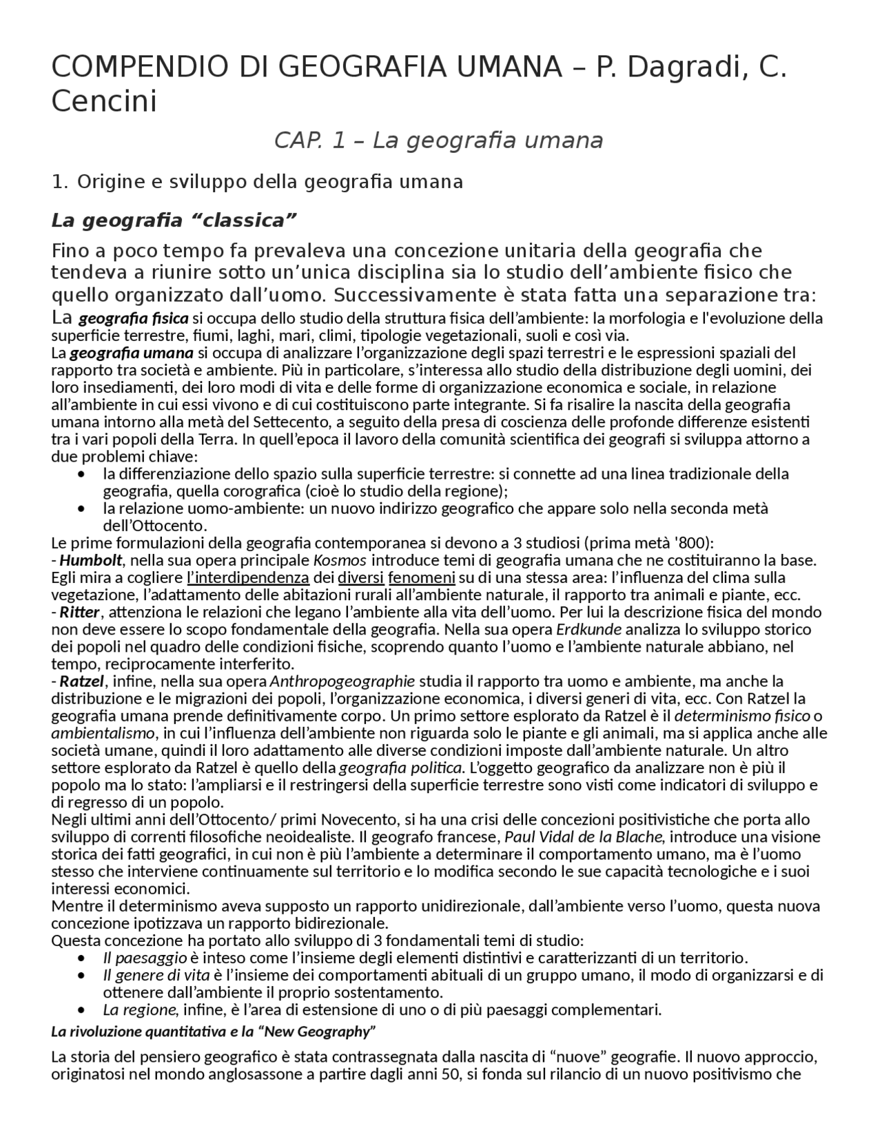 Compendio Di Geografia Umana Docsity