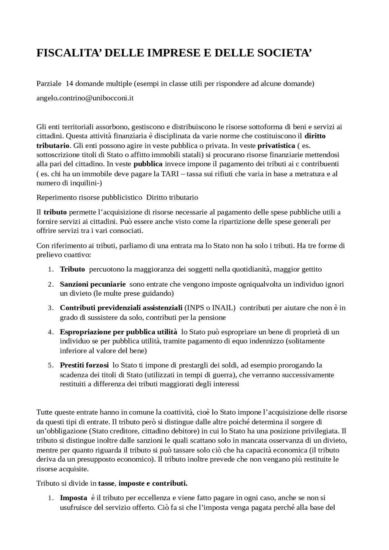 Dispense Diritto Tributario Appunti Di Diritto Tributario Docsity