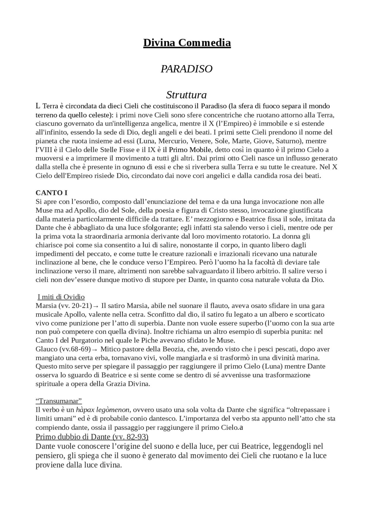 Divina Commedia Paradiso Docsity