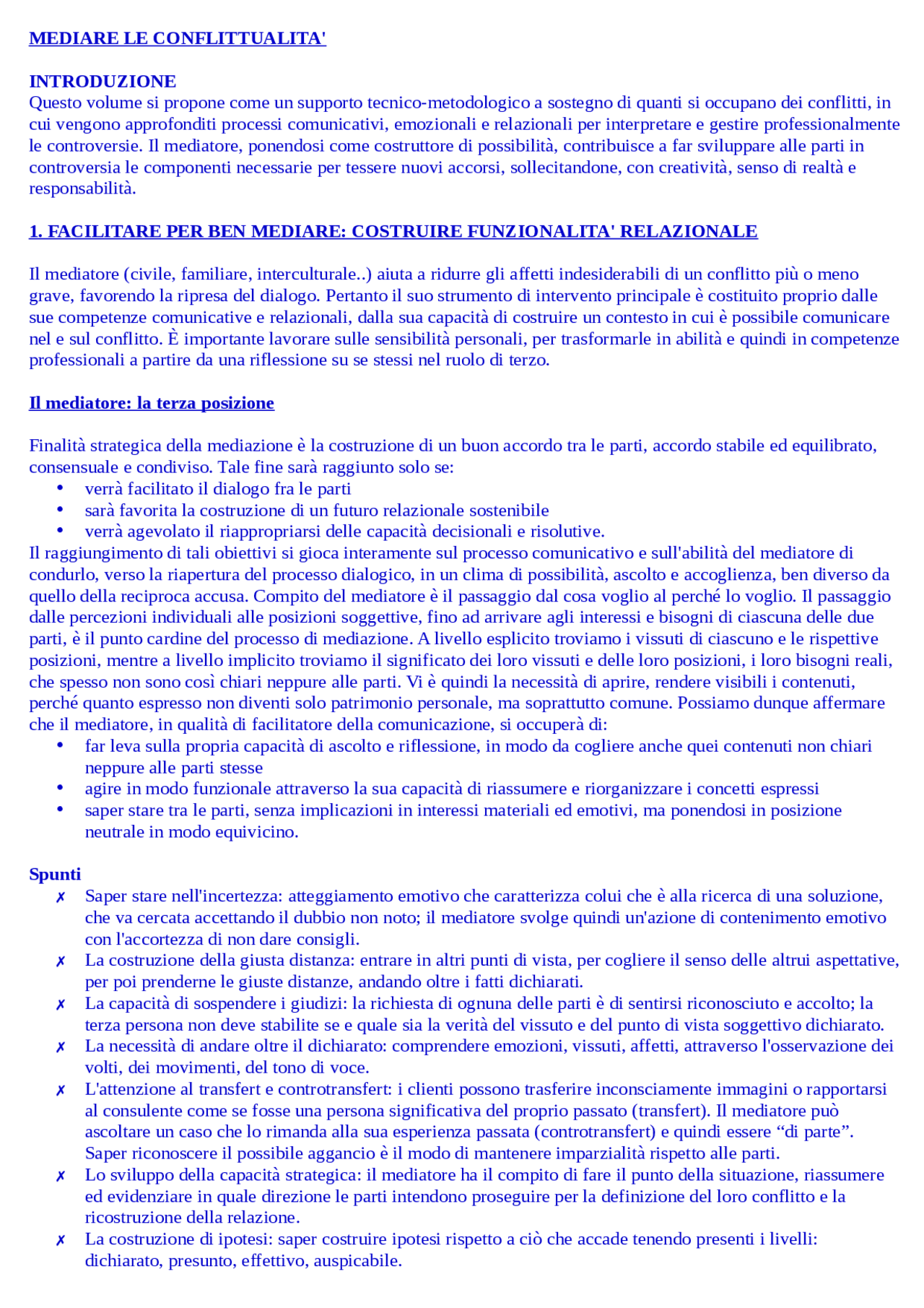 Mediare Le Conflittualità Sintesi Del Corso Di Pedagogia Docsity