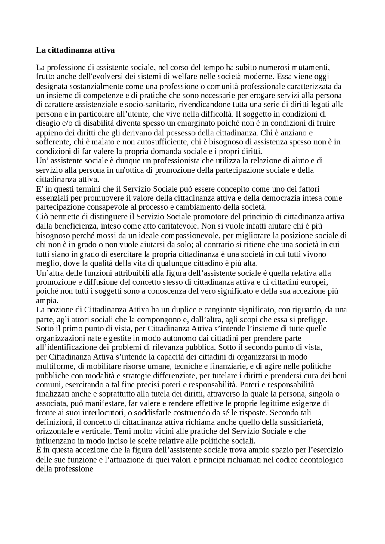 La Cittadinanza Attiva Docsity