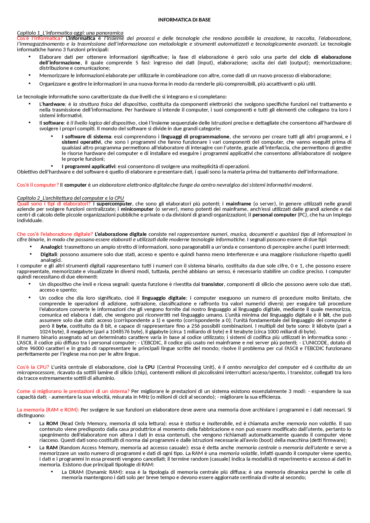 Riassunti Di Informatica Base Docsity