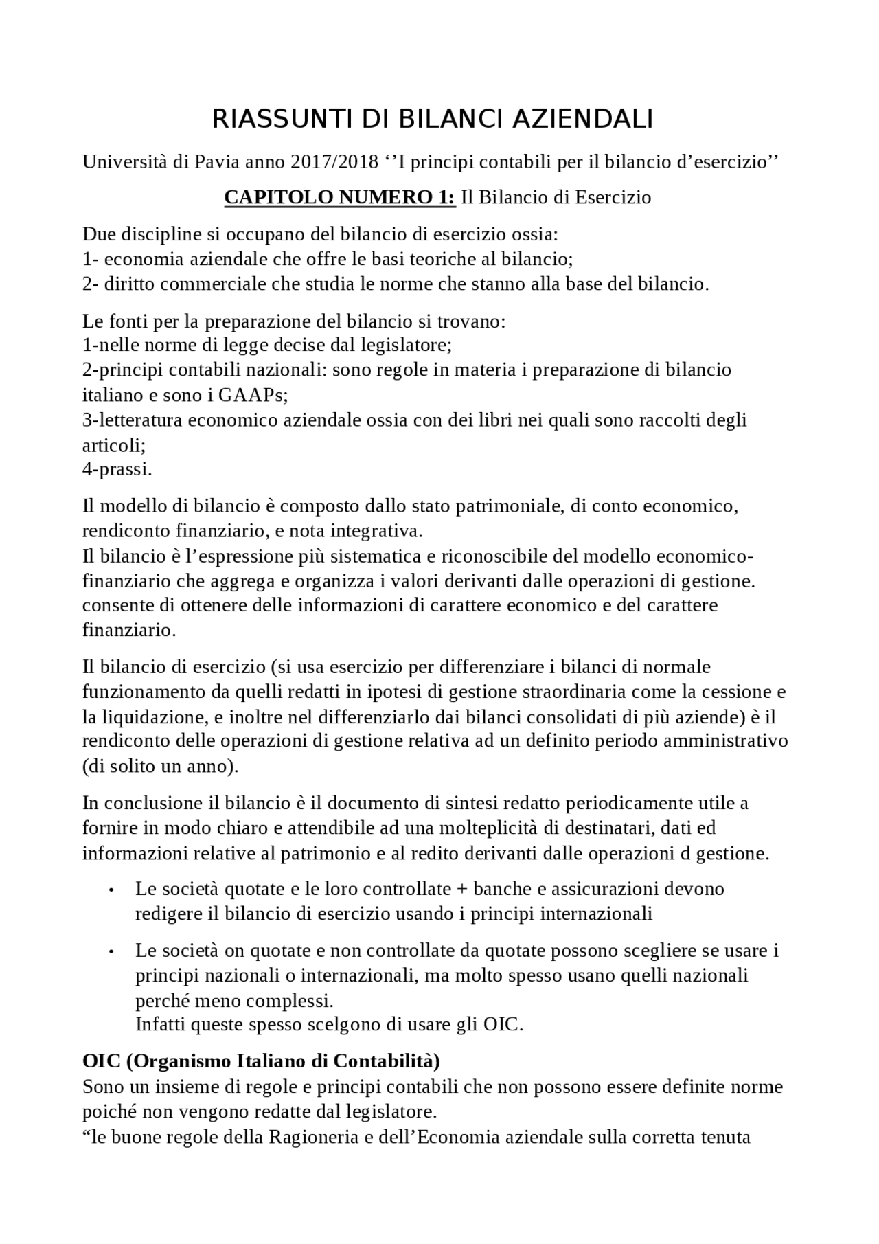 Riassunti Di Bilanci Aziendale Docsity