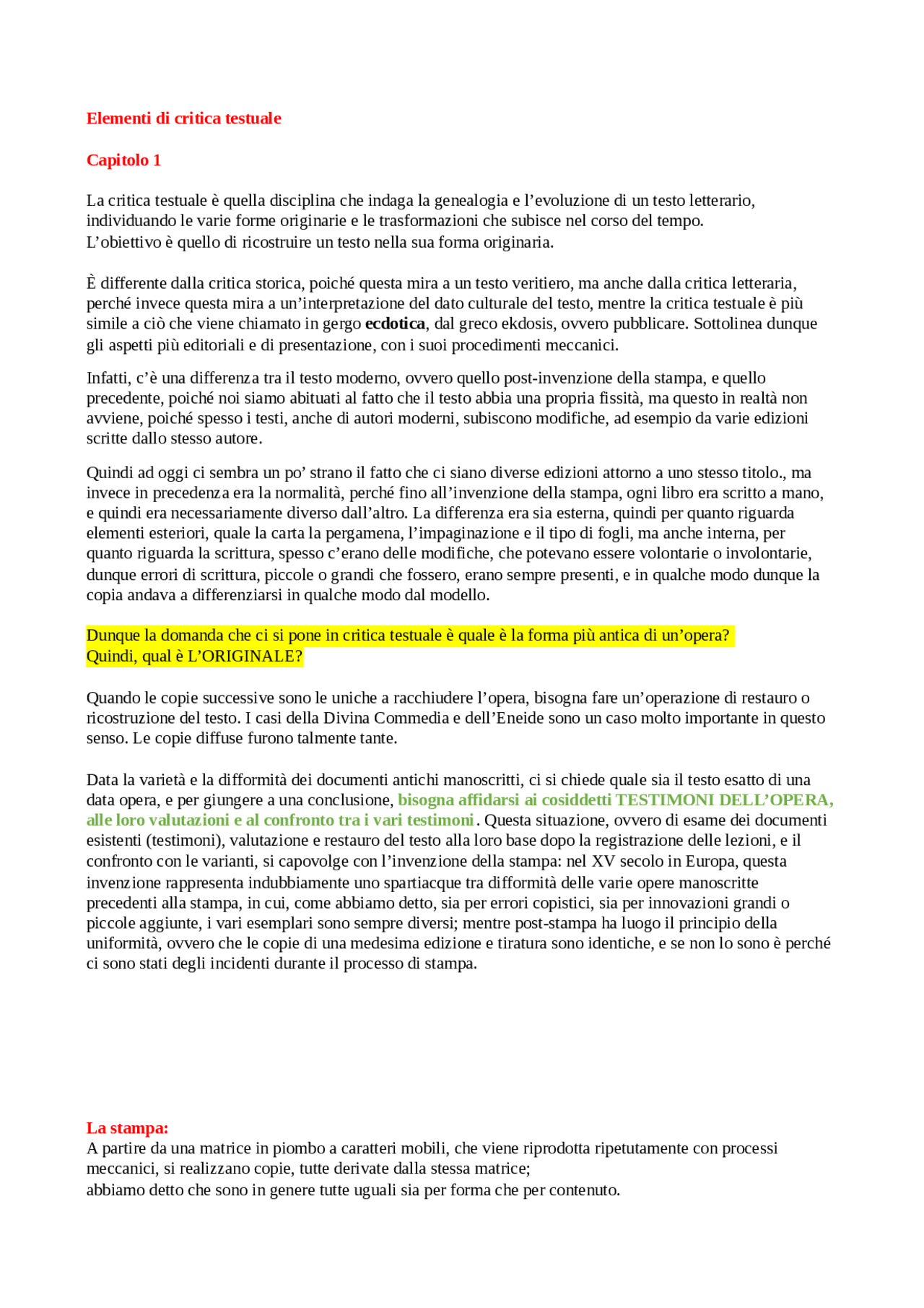 Elementi Di Critica Testuale Docsity