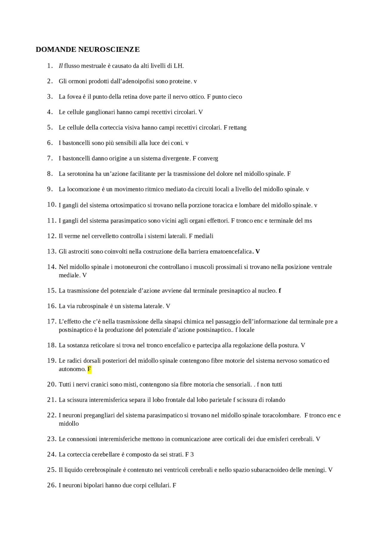 Domande Neuroscienze Docsity