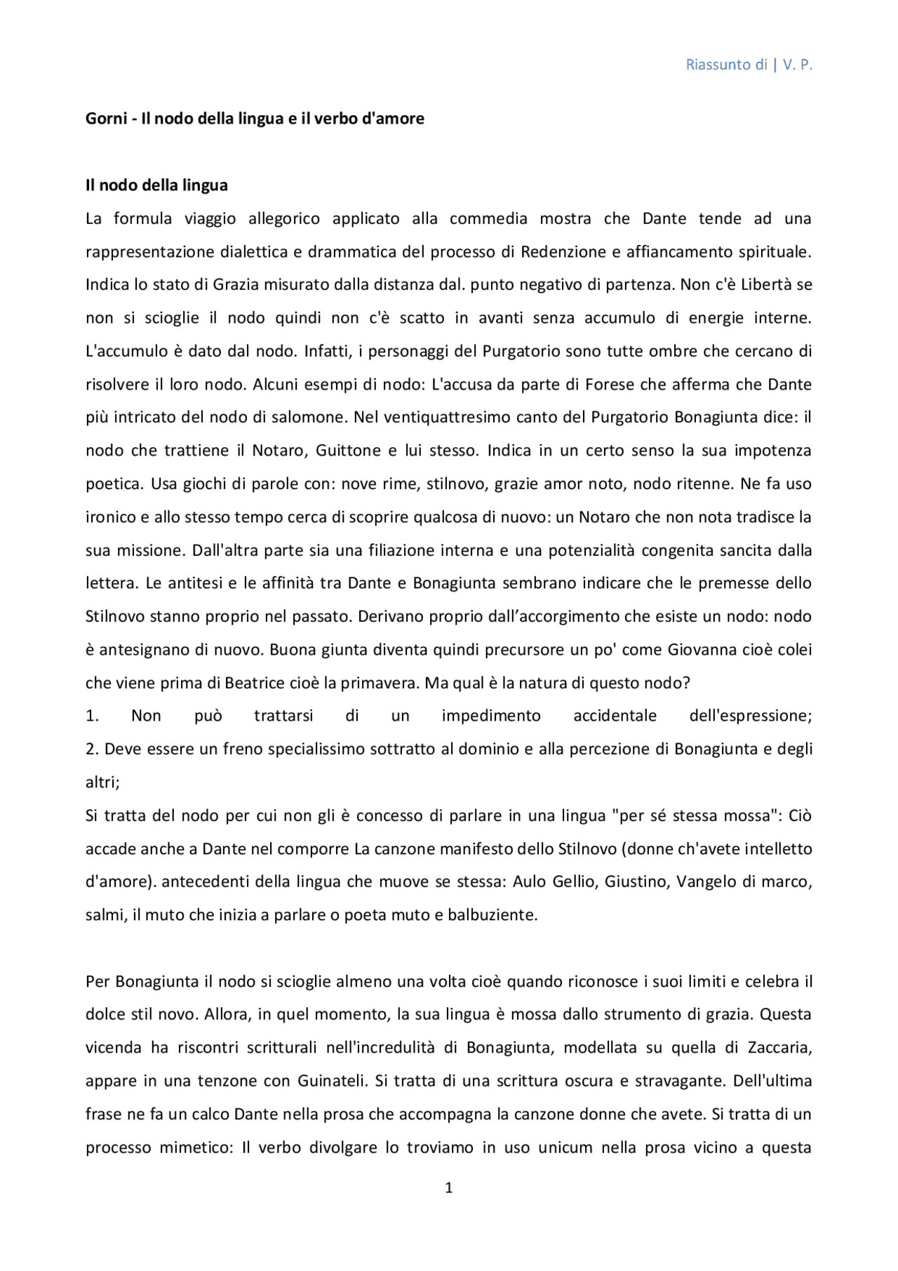 Riassunto Gorni Il Nodo Della Lingua E Il Verbo Damore Docsity