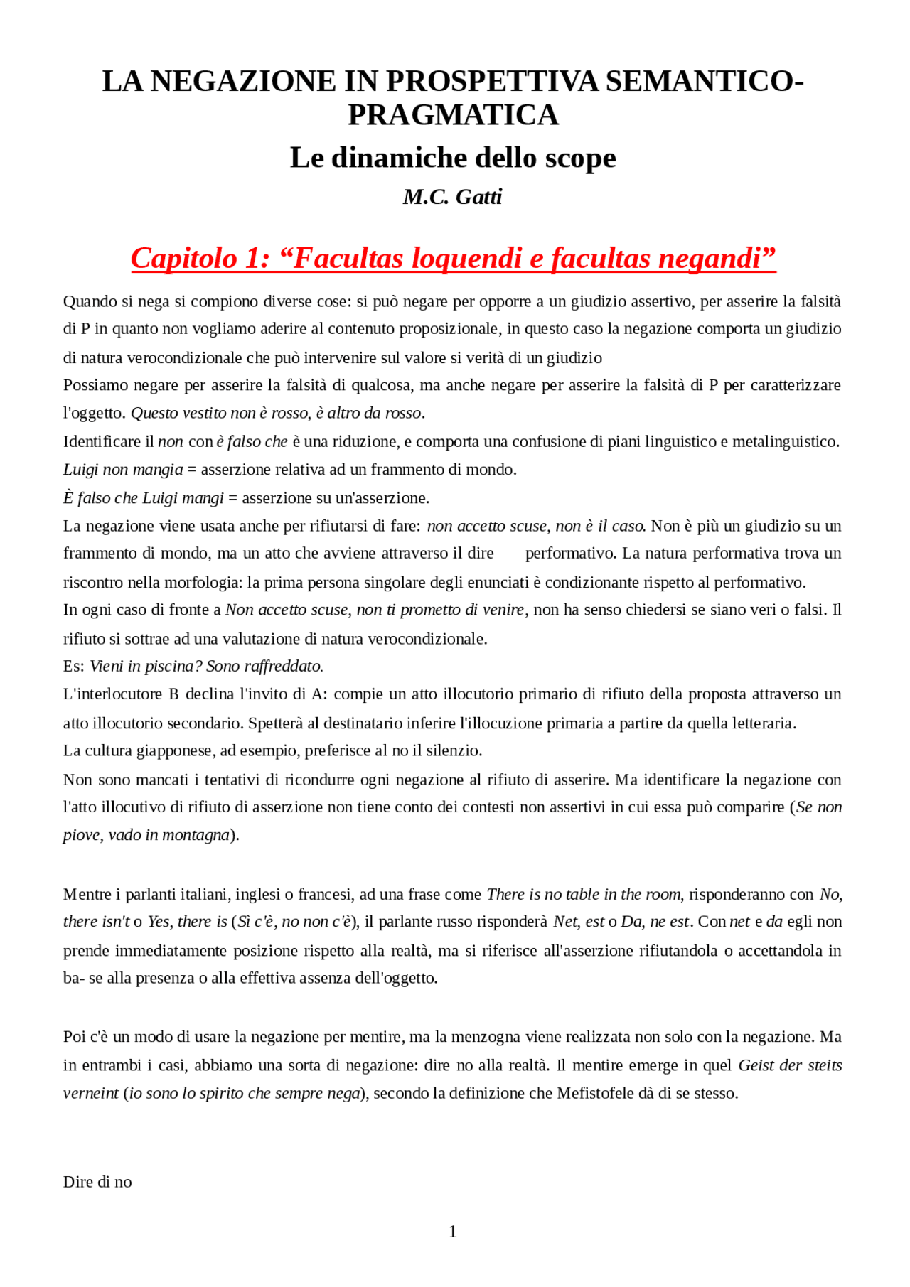 La negazione in prospettiva semantico-pragmatica - Docsity