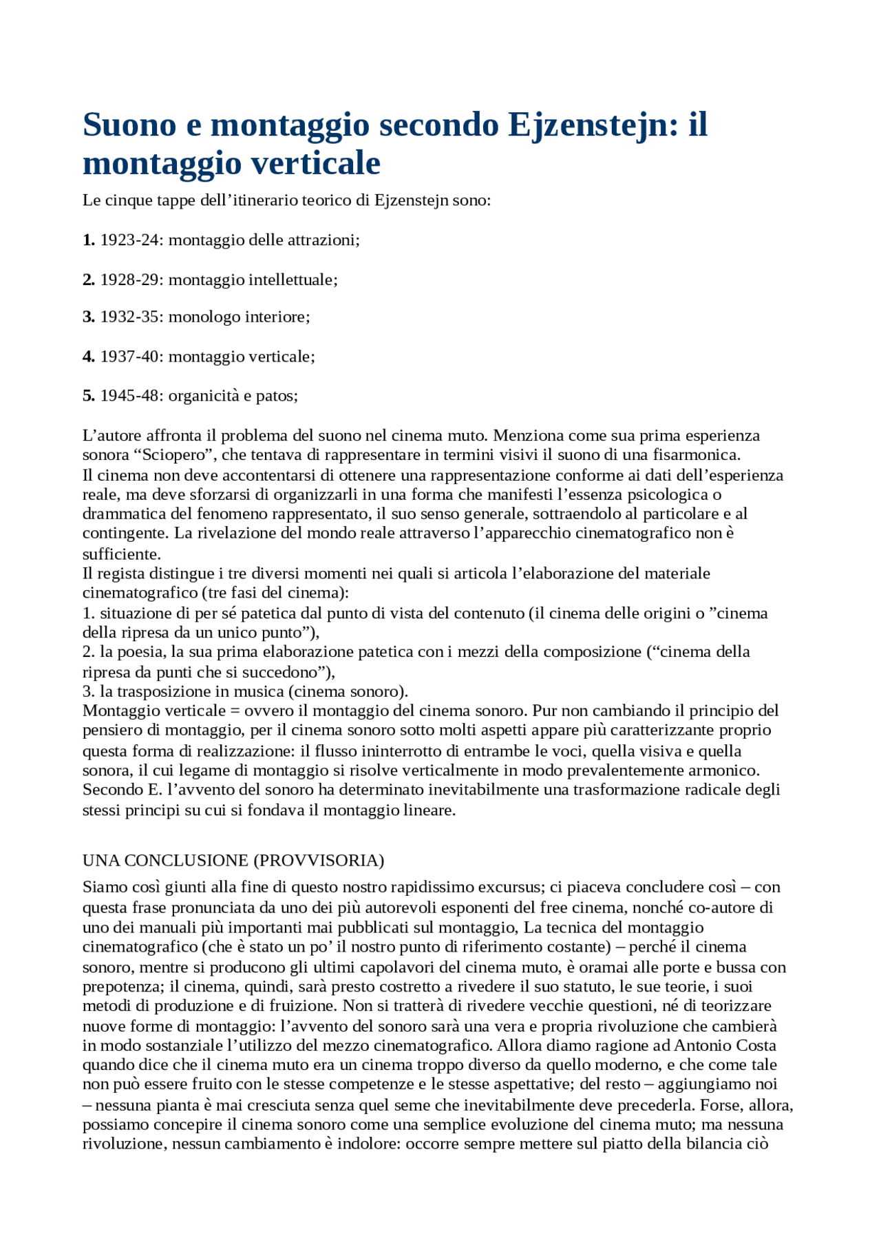 Suono E Montaggio Secondo Ejzenstejn Docsity