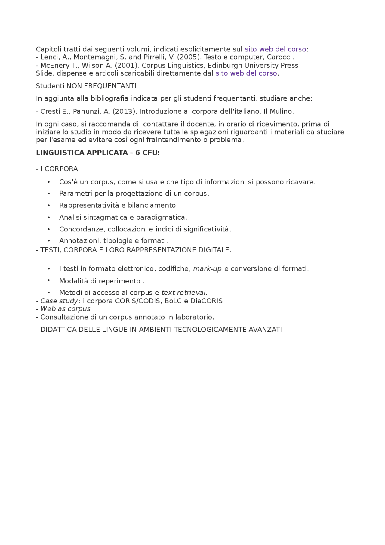 Linguistica Applicata Fabio Tamburini Docsity
