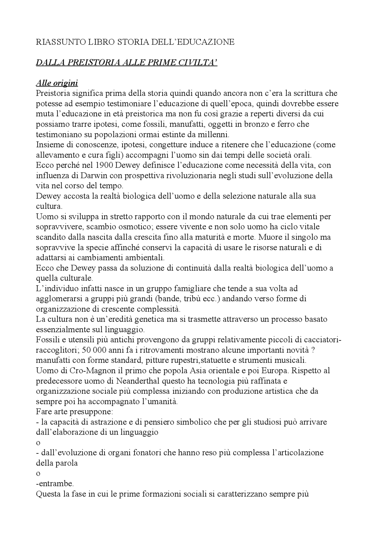 Riassunto Libro Storia Delleducazione Docsity