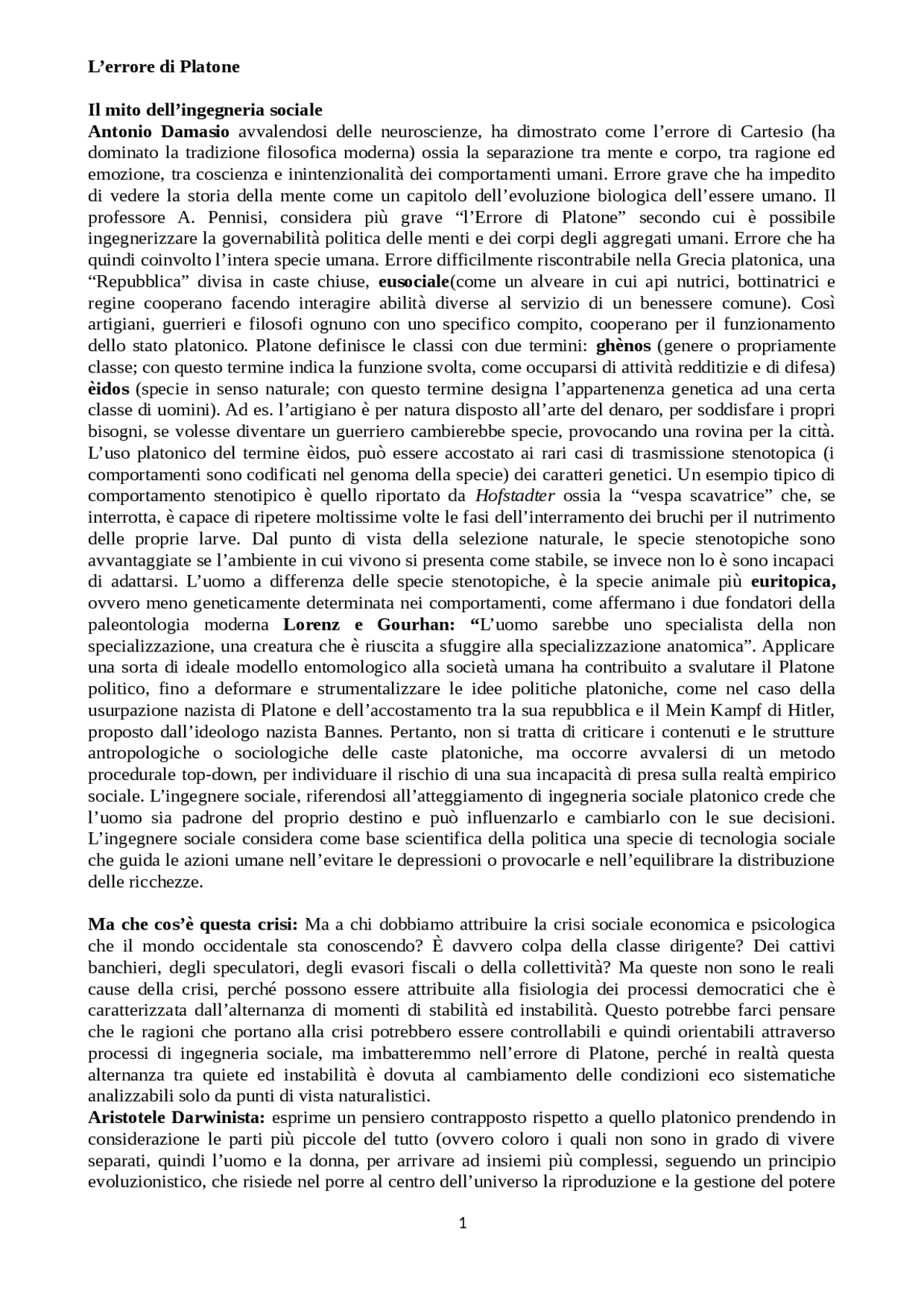 Riassunto Lerrore Di Platone Docsity