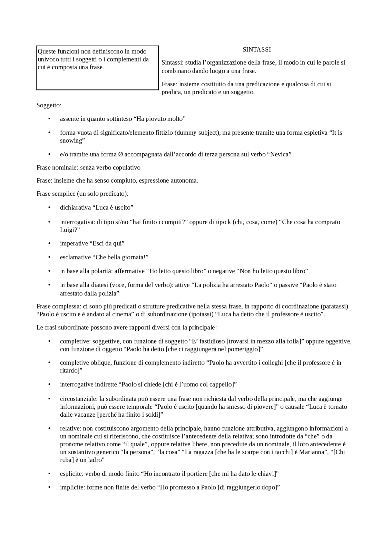 Sintassi Delle Lingue Del Mondo Docsity