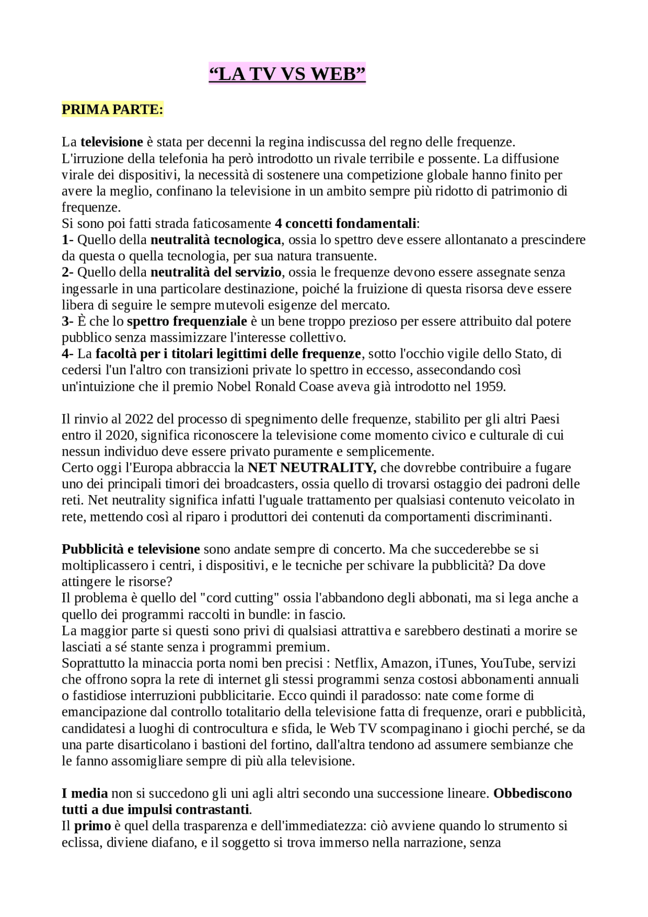 Riassunto Tv Vs Web Docsity