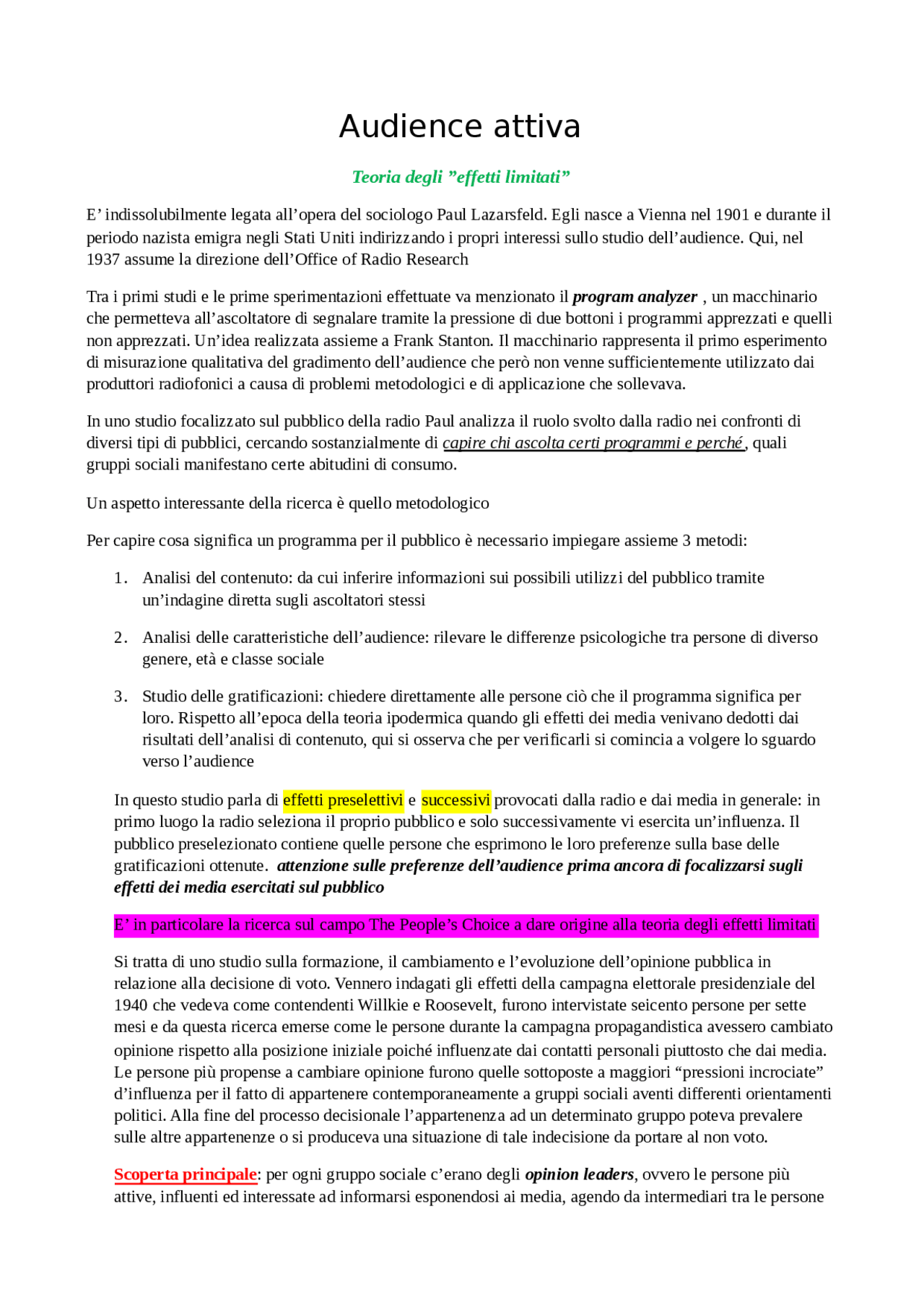 Prima Parte Libro Audience Attiva Docsity