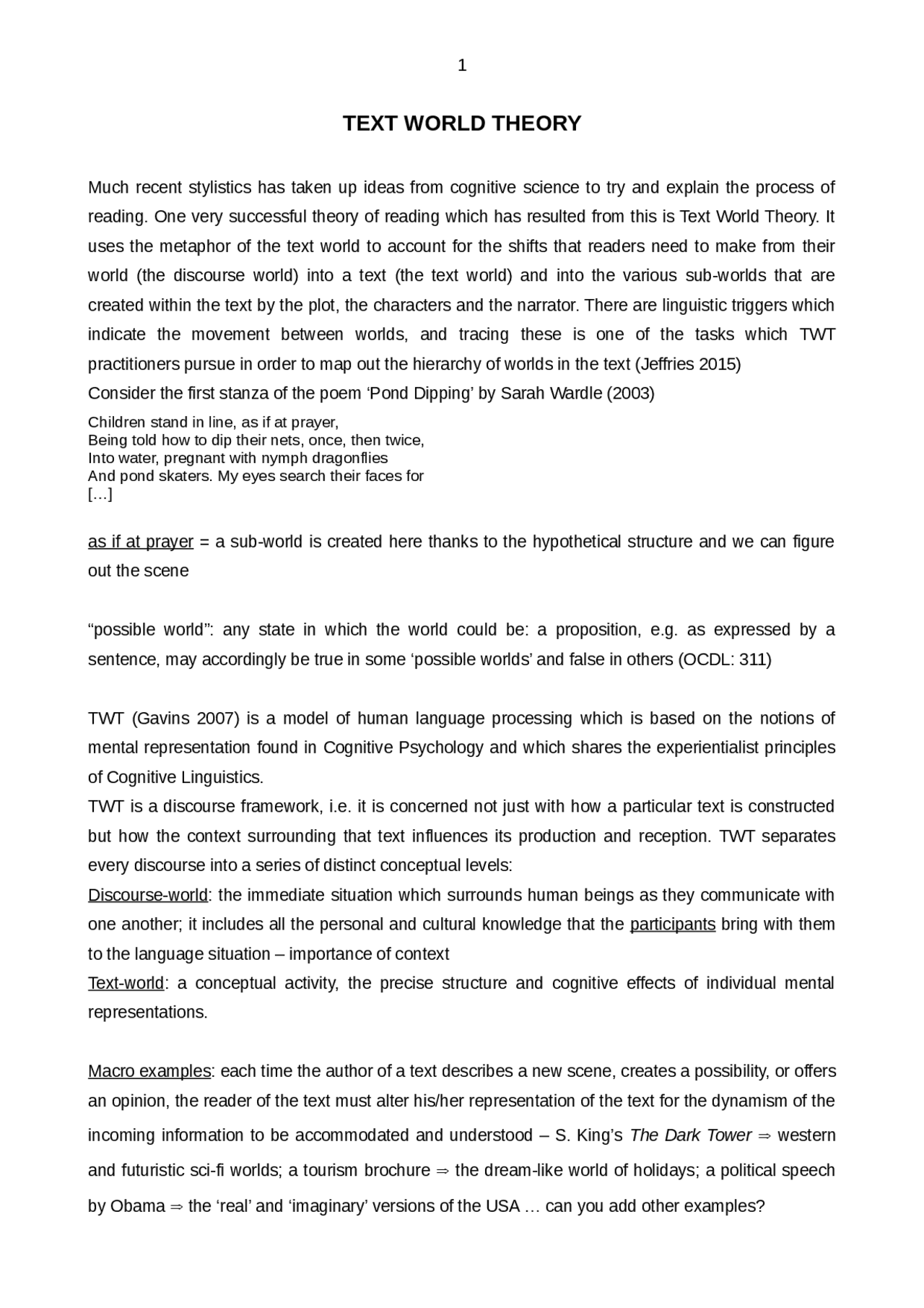 Text world theory inglese II - Docsity