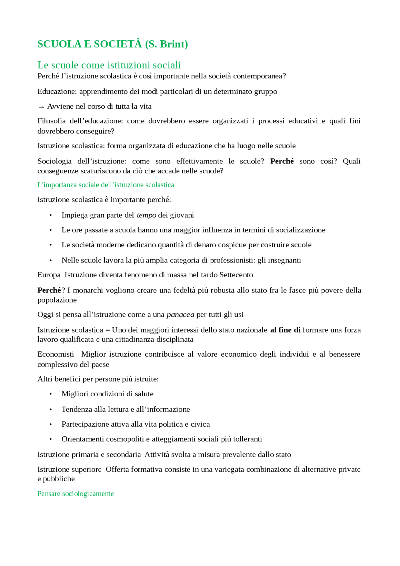 Scuola E Societa Brint Docsity