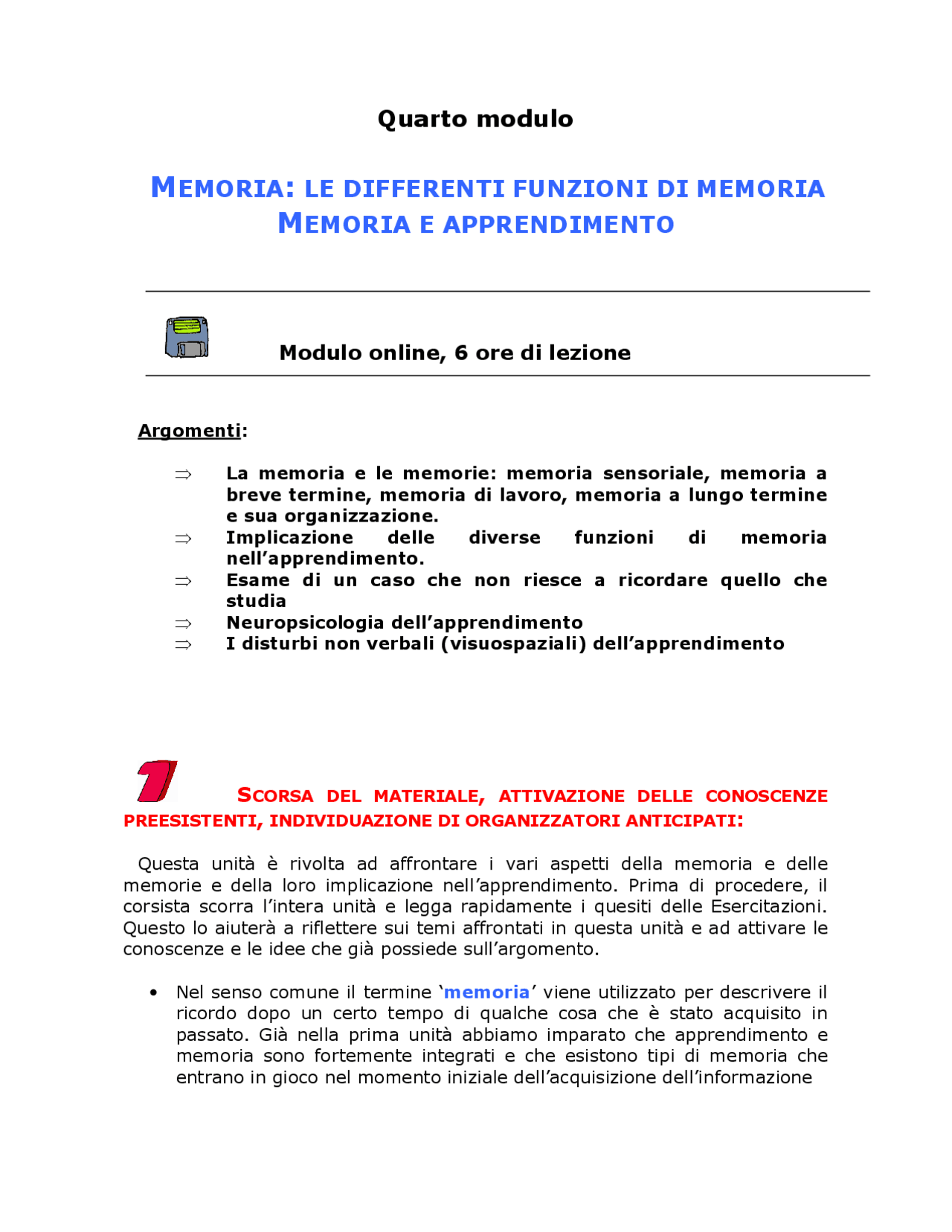 Memoria E Apprendimento Docsity