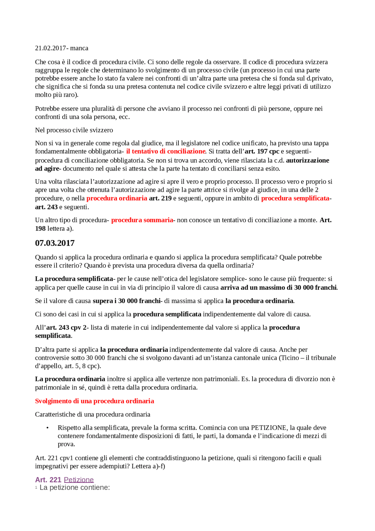 Diritto Processuale Civile Svizzero Docsity