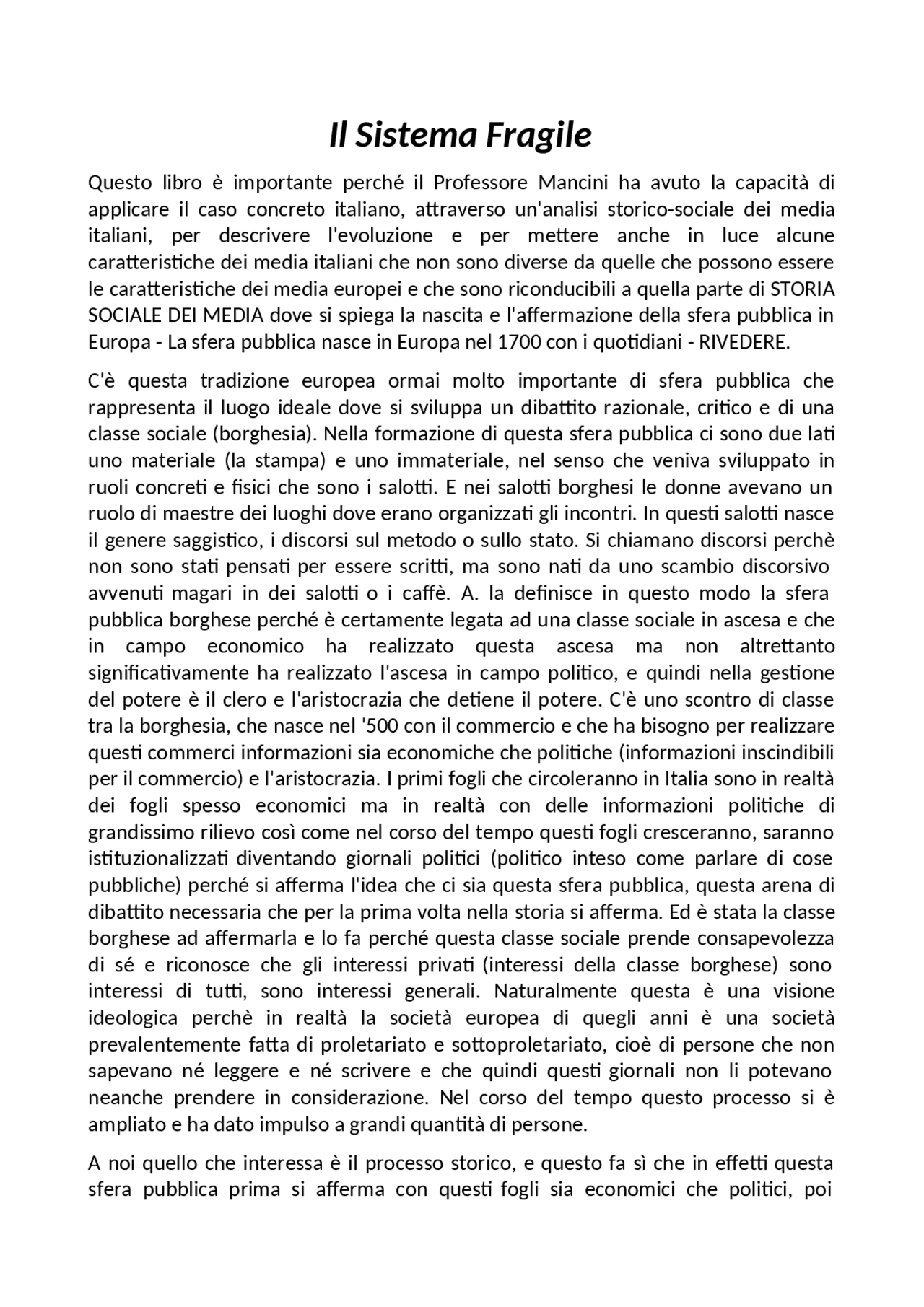 Il Sistema Fragile I Mass Media In Italia Docsity