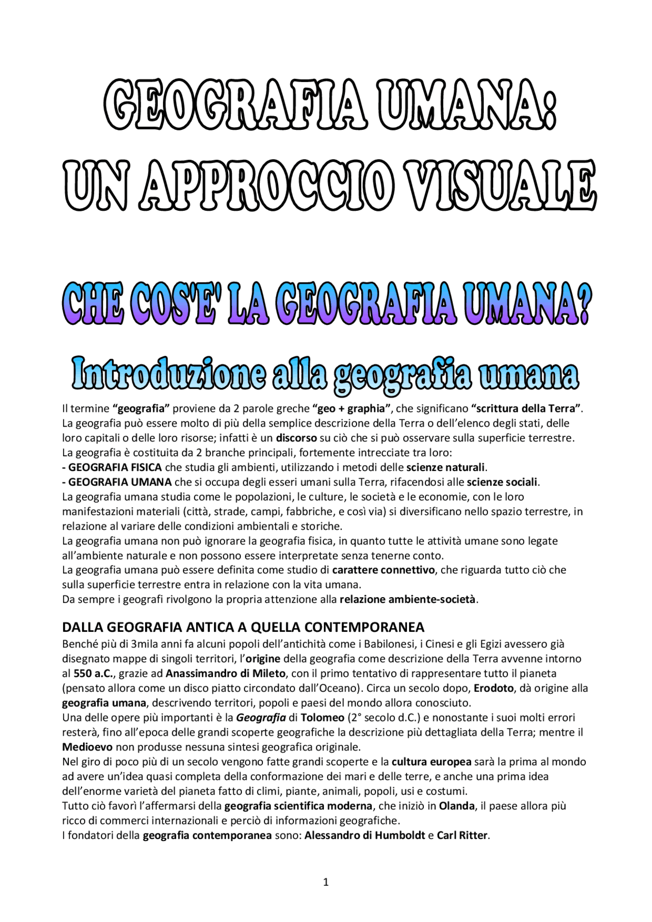 Geografia Umana Un Approccio Visuale Docsity