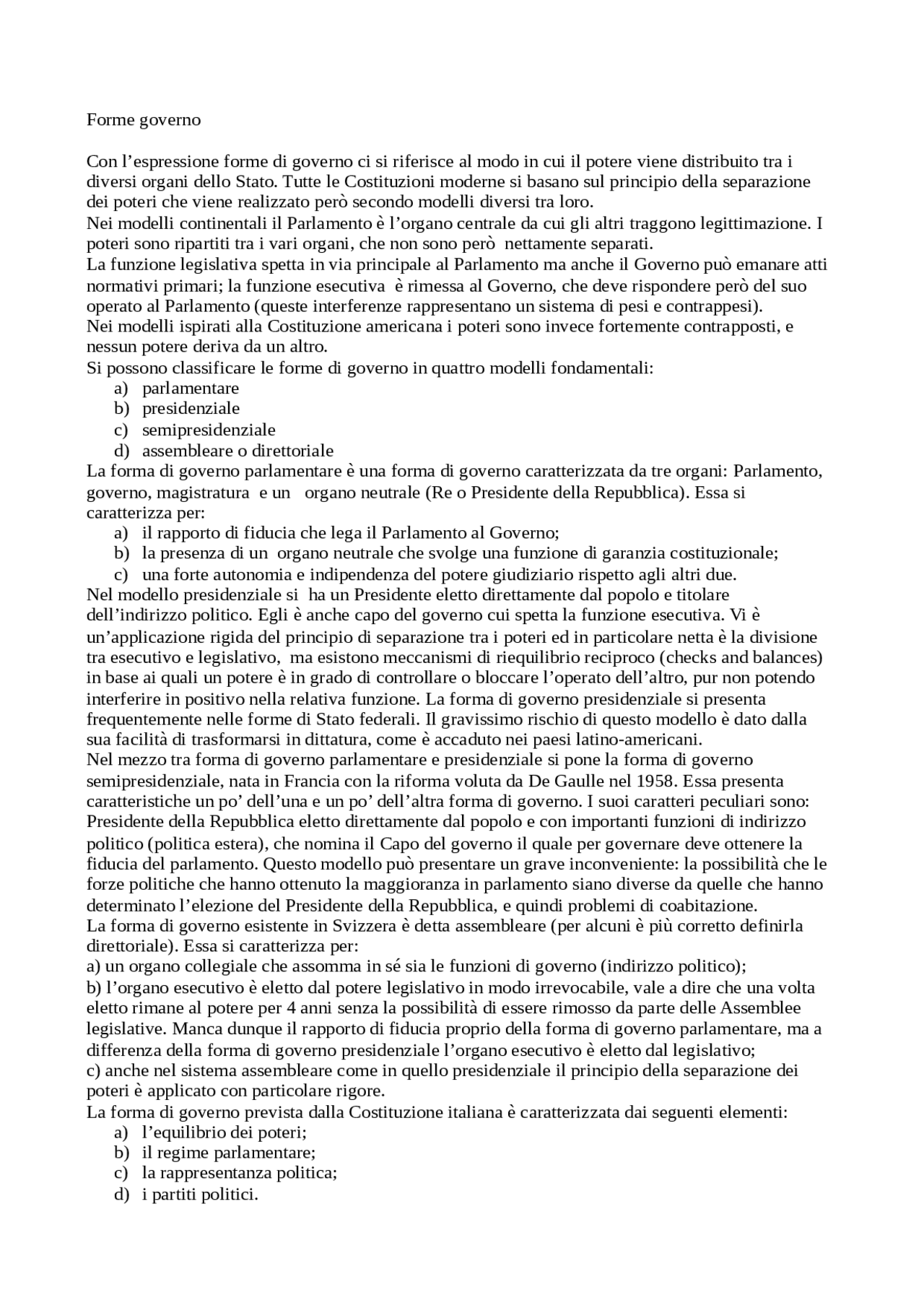 Le Forme Di Governo Docsity