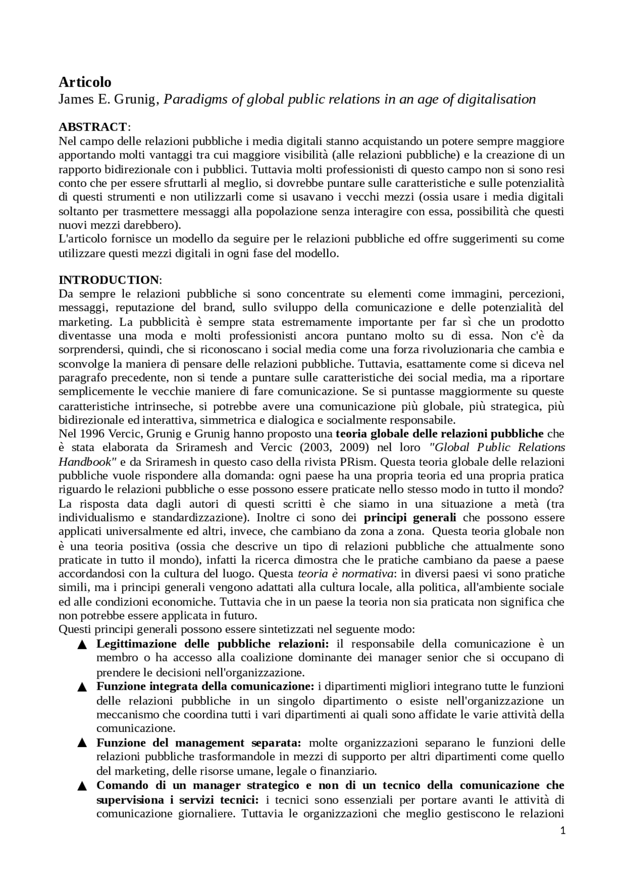 Articolo di Gruning, riassunto e traduzione | Sintesi del corso di ...