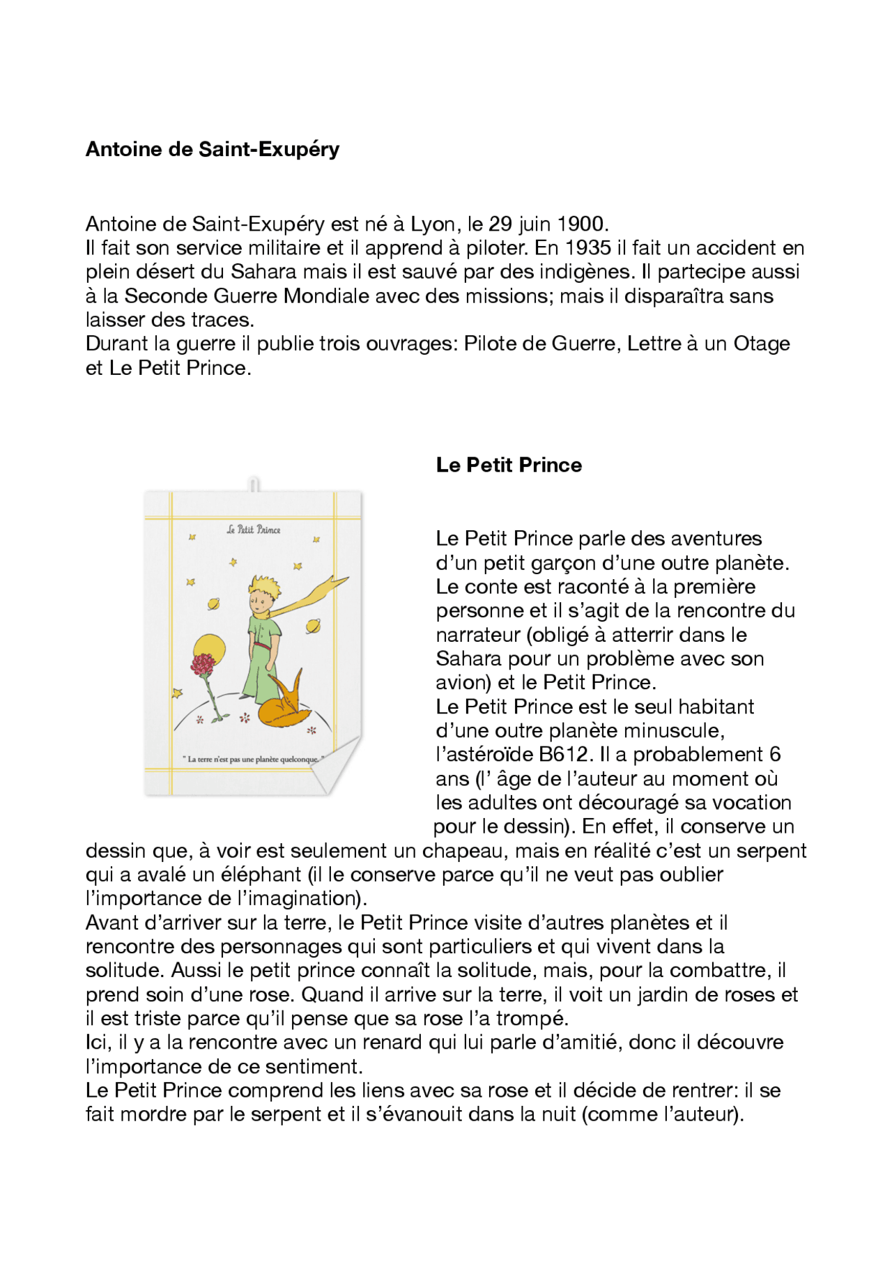 Le Petit Prince - Antoine de Saint-Exupéry | Appunti di Francese | Docsity
