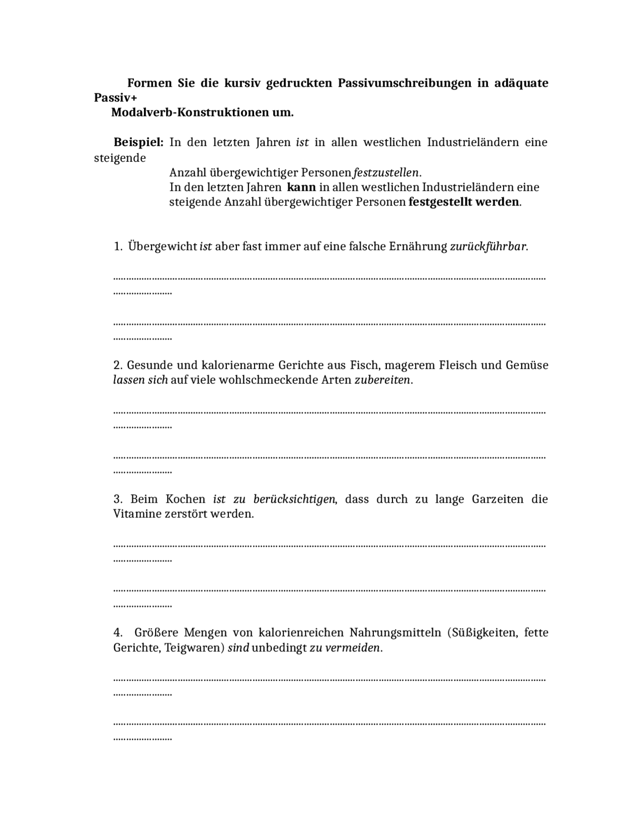 Passiversatz ubung esercizi - Docsity