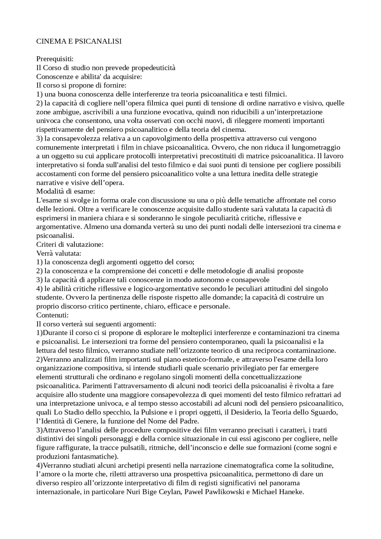 Cinema E Psicanalisi Appunti Appunti Di Storia Del Cinema Docsity