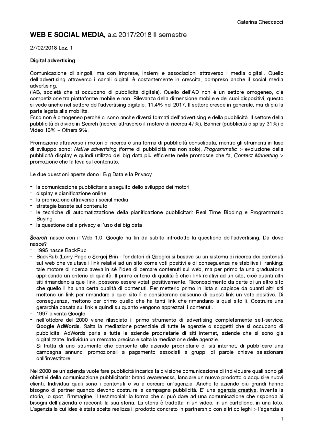 Appunti Web E Social Media Unicatt Docsity