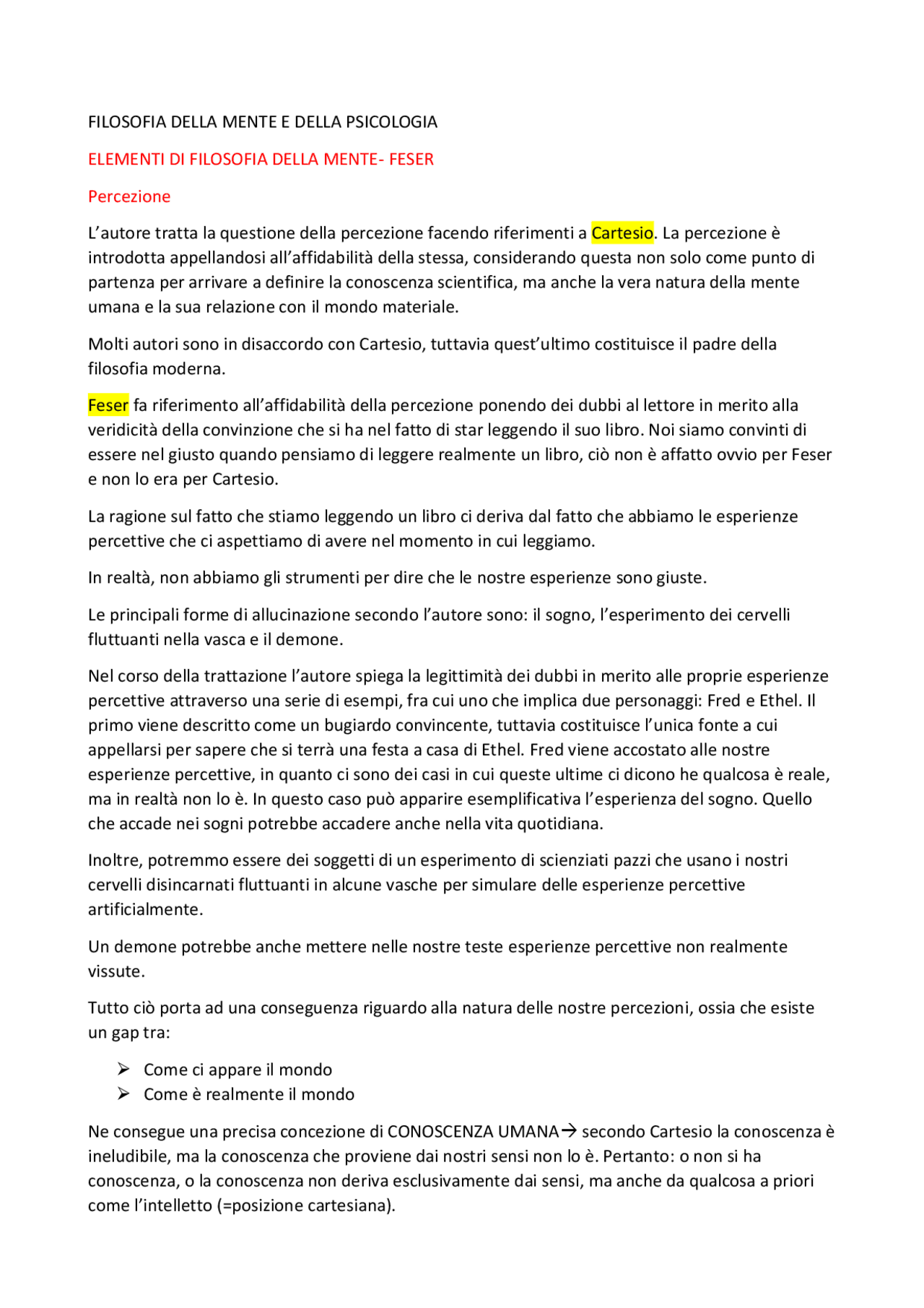 Filosofia Della Mente Docsity